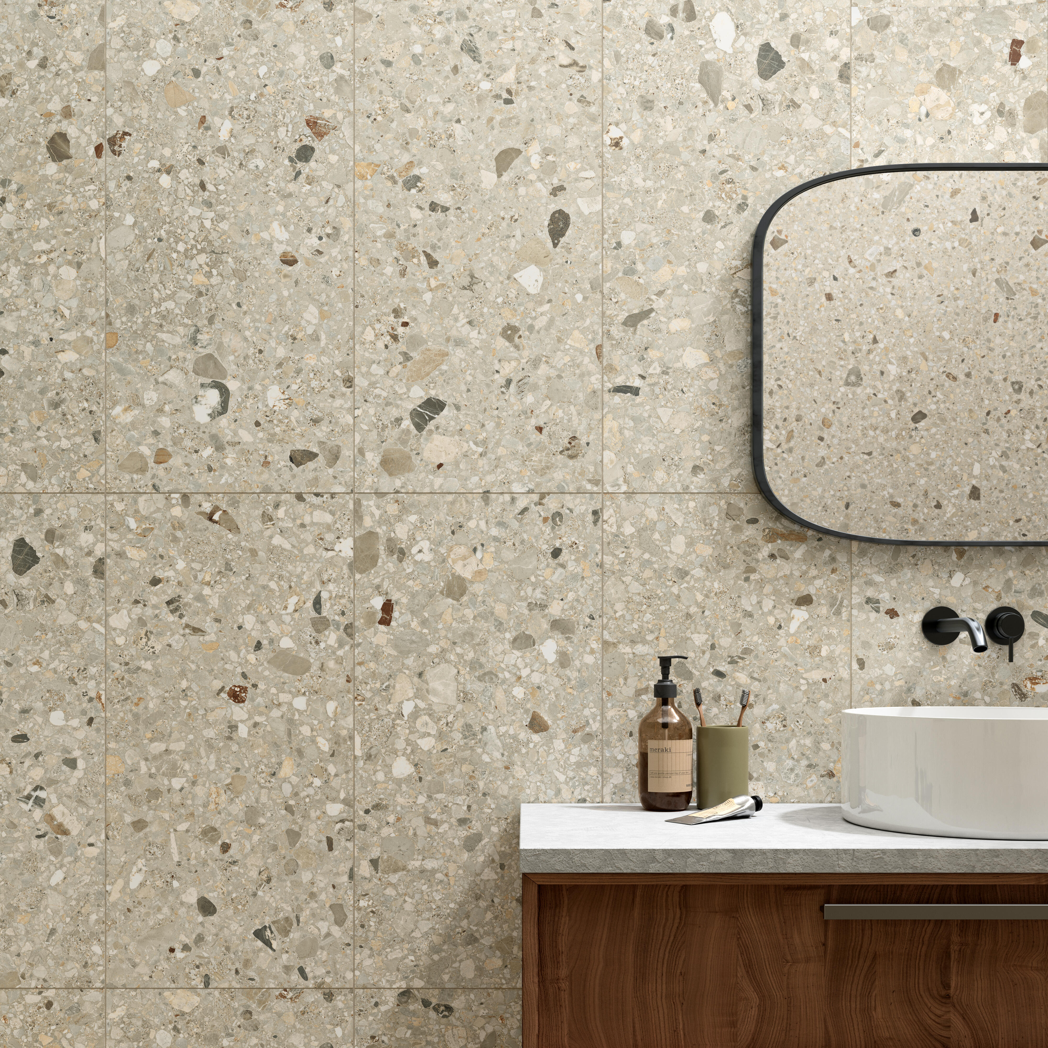 Carrelage mur / sol intérieur effet terrazzo gris Essentiel l.30 x L.60 ...