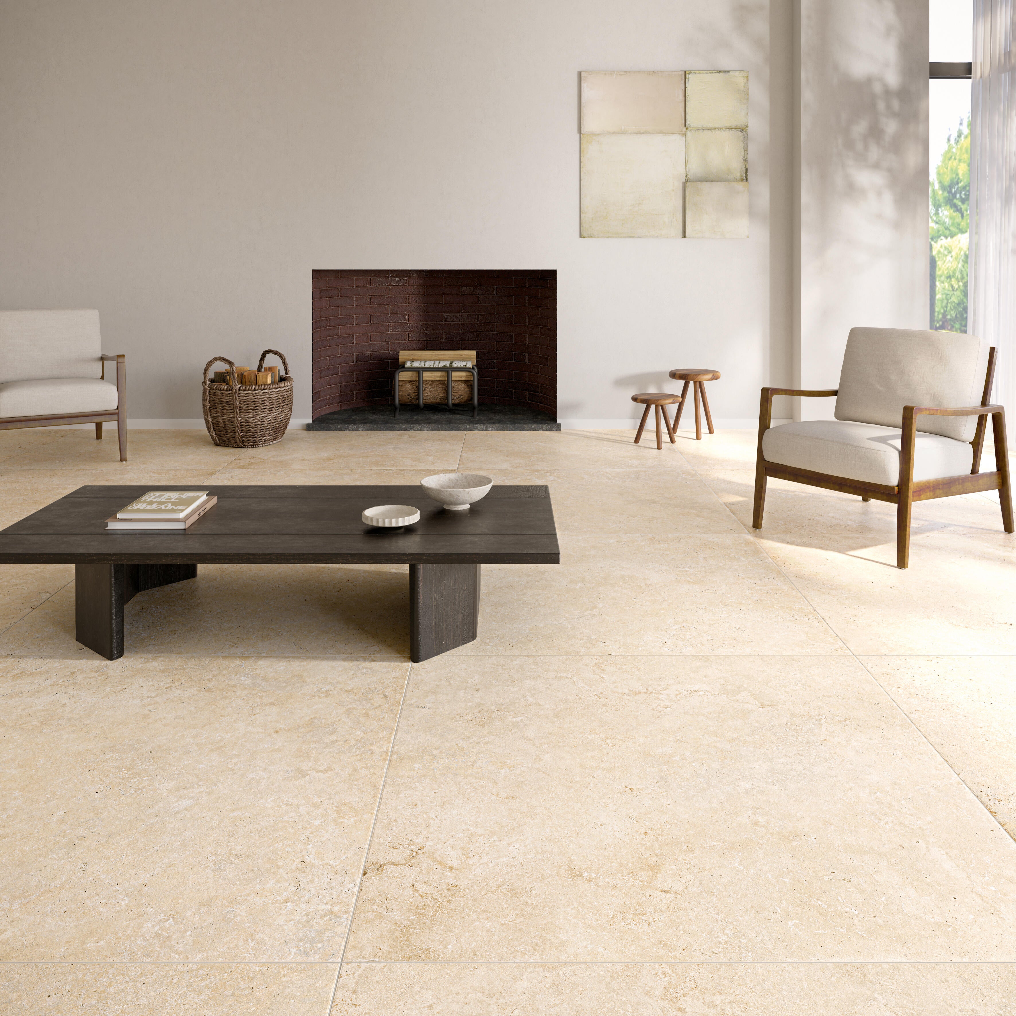 Carrelage sol intérieur effet pierre ivoire Avertino l.120 x L.120 cm ...