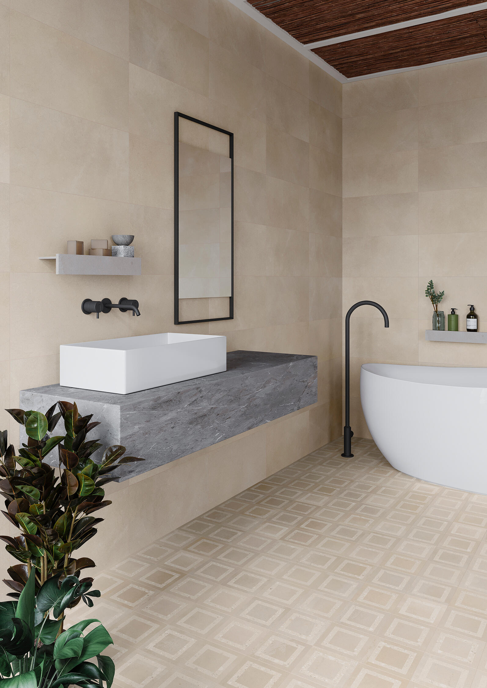 Carrelage sol / mur effet terrazzo terrazzo amande Galbe l.60 x L.60 cm ...