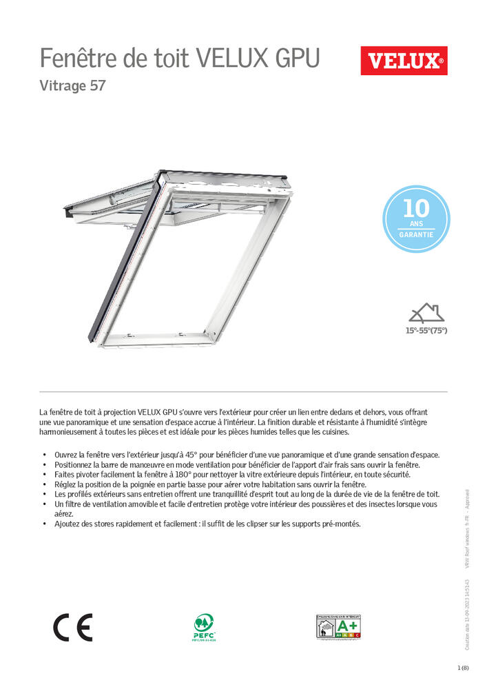 VELUX 114x118 Tout confort EverFinish polyuréthane blanc project. GPU ...