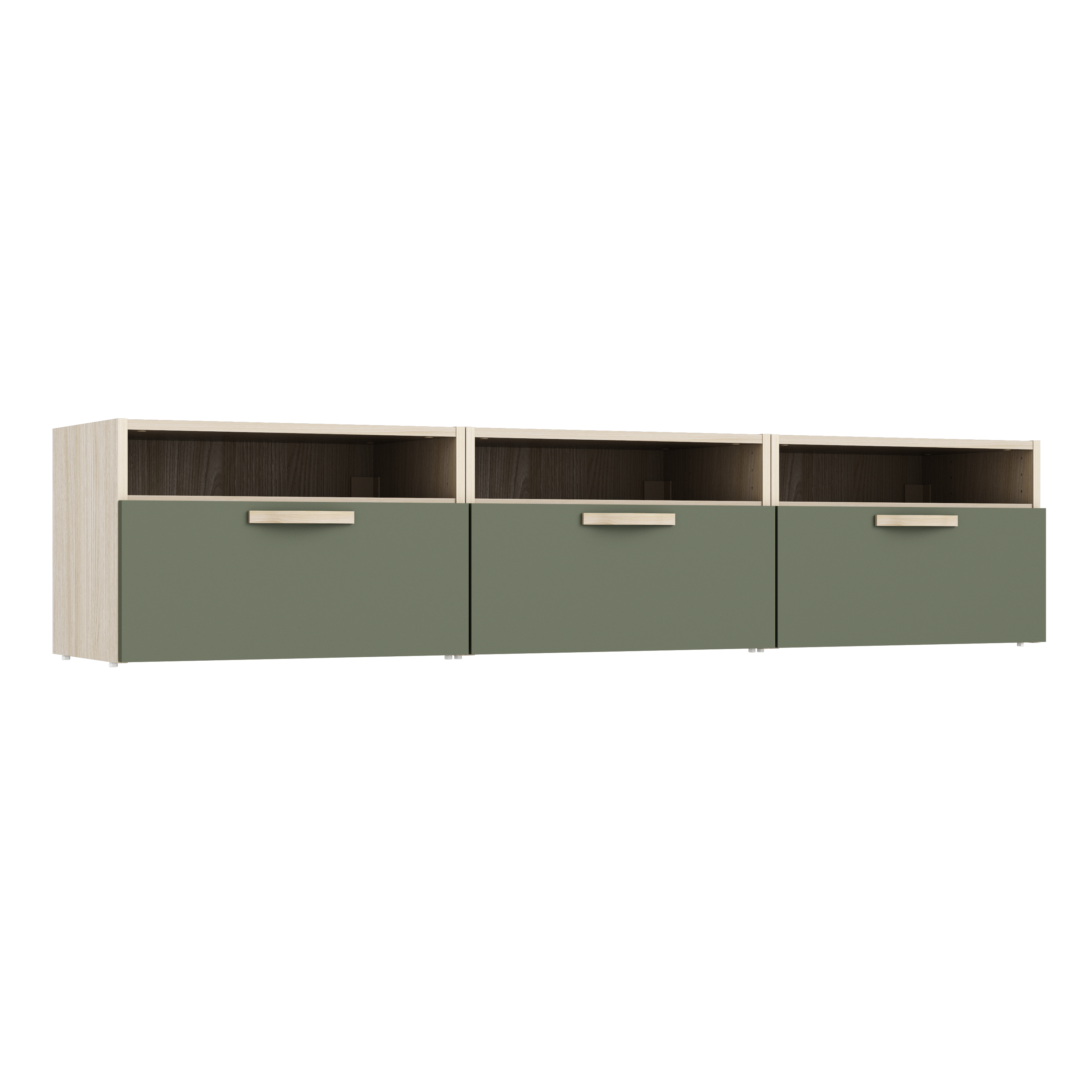 Meuble TV SPACEO Evo'M, façade vert caisson chêne H.38.4 x l.180 x P.38 ...