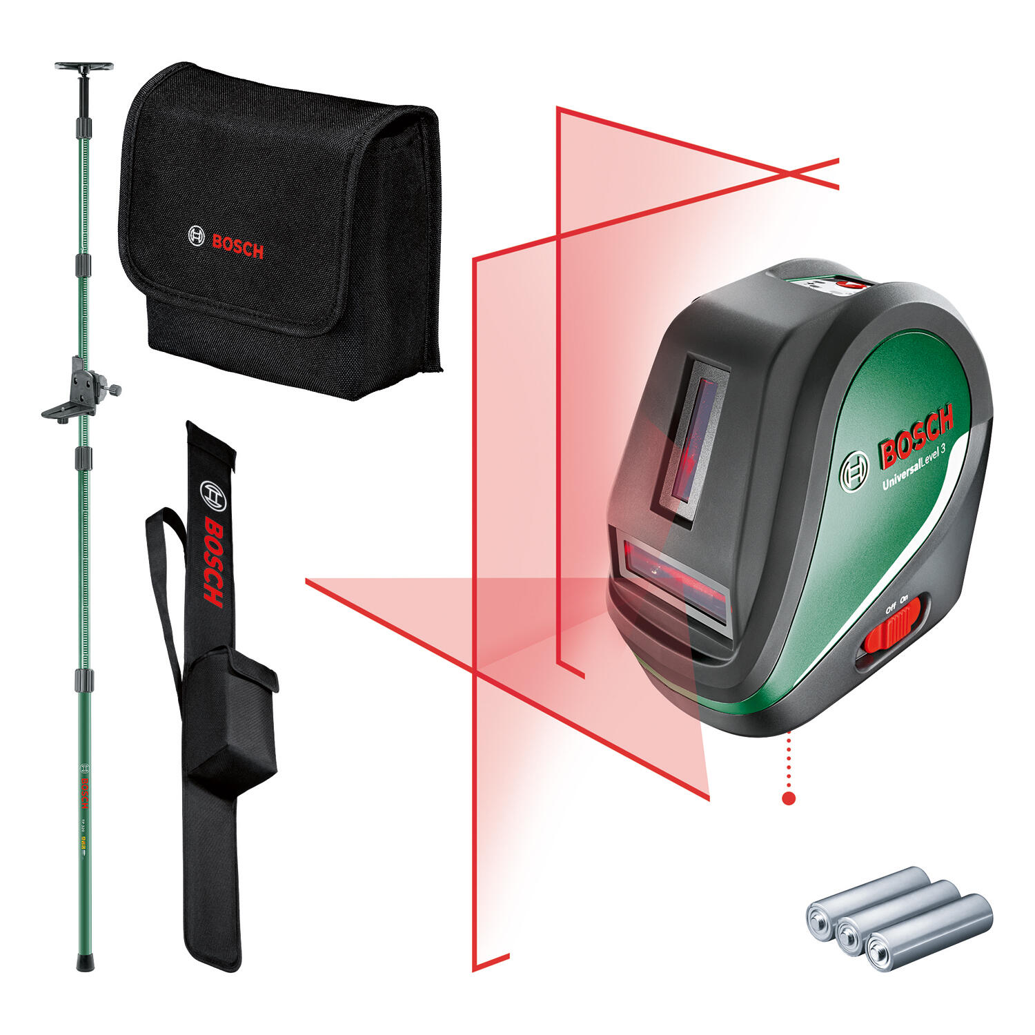 Laser lignes UniversalLevel 3 + tige télescopique TP 320 BOSCH | Leroy ...