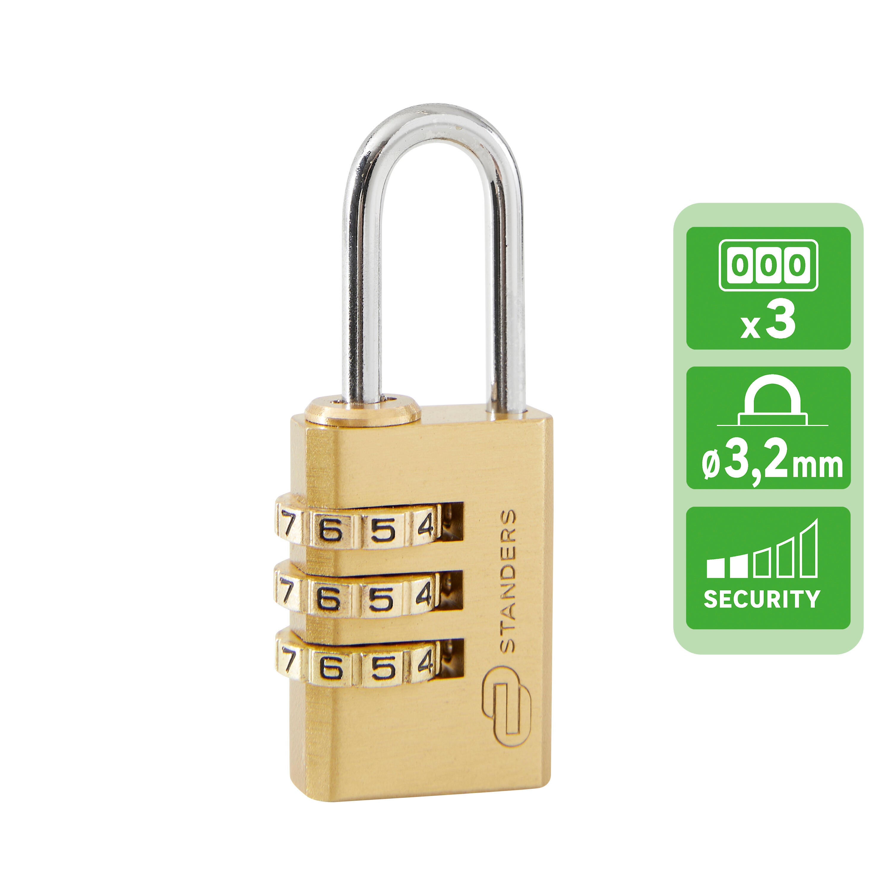 Candado con combinación cuerpo de latón y asa de acero cromado | Leroy ...