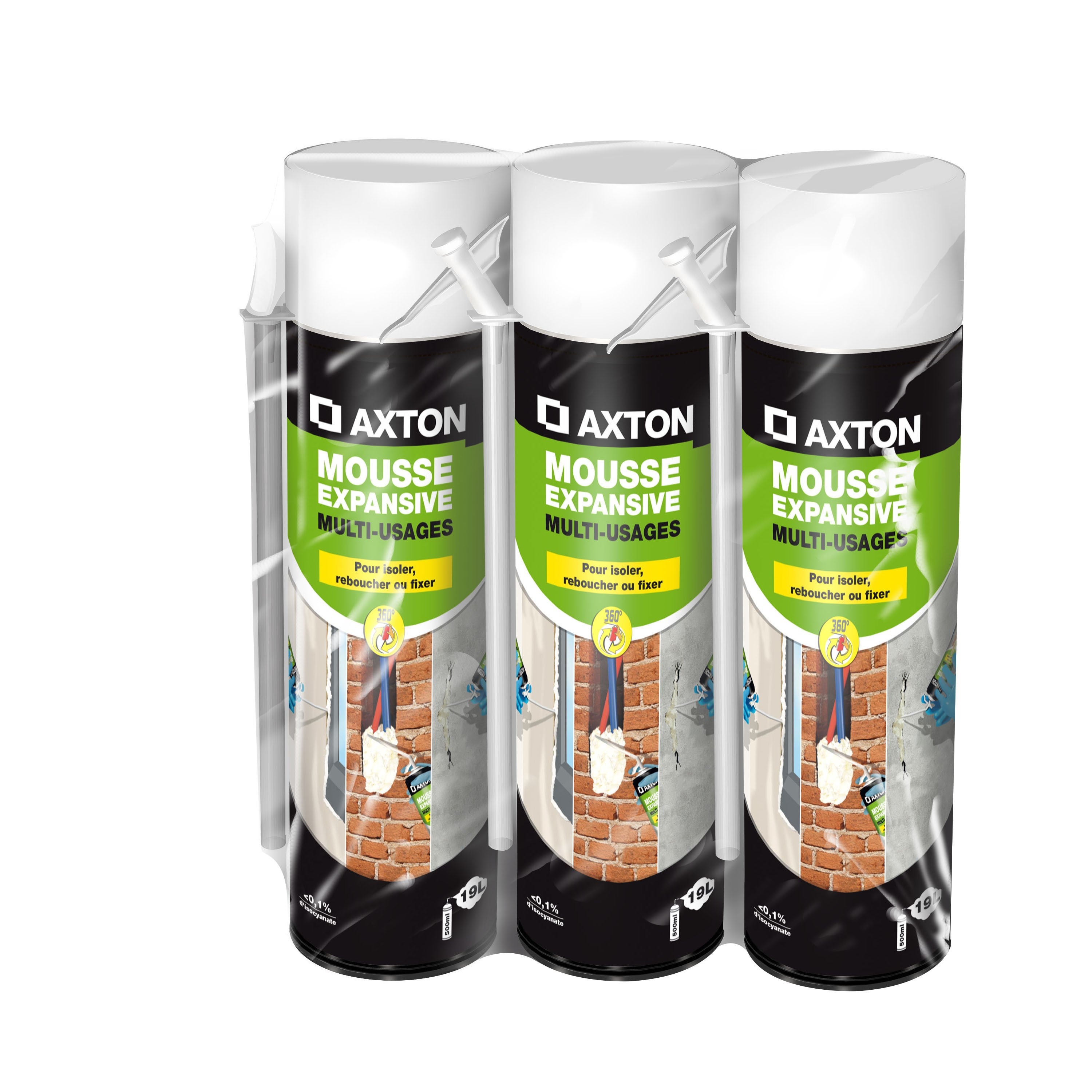 Lot de 3 mousses expansives Multi-usages AXTON 500ml | Leroy Merlin