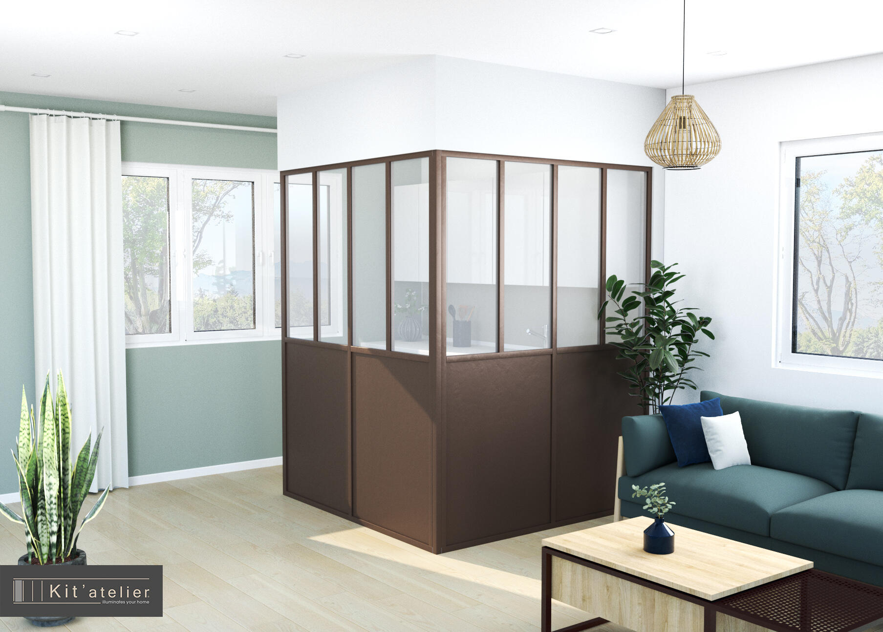 Verrière avec soubassement aluminium d'angle rouille sur mesure | Leroy ...