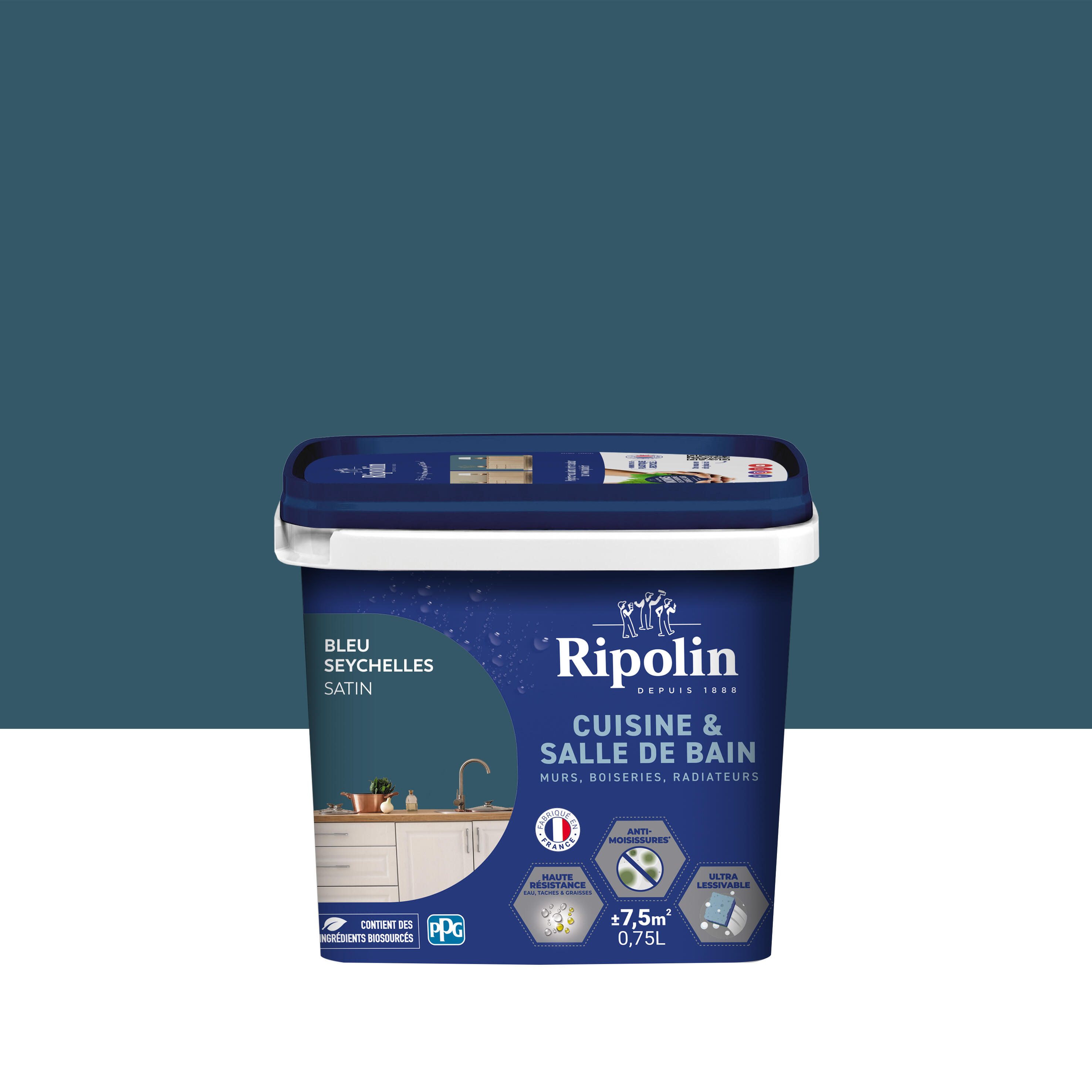 Peinture mur bleu seychelles satin RIPOLIN Cuisine et bain 750ml ...