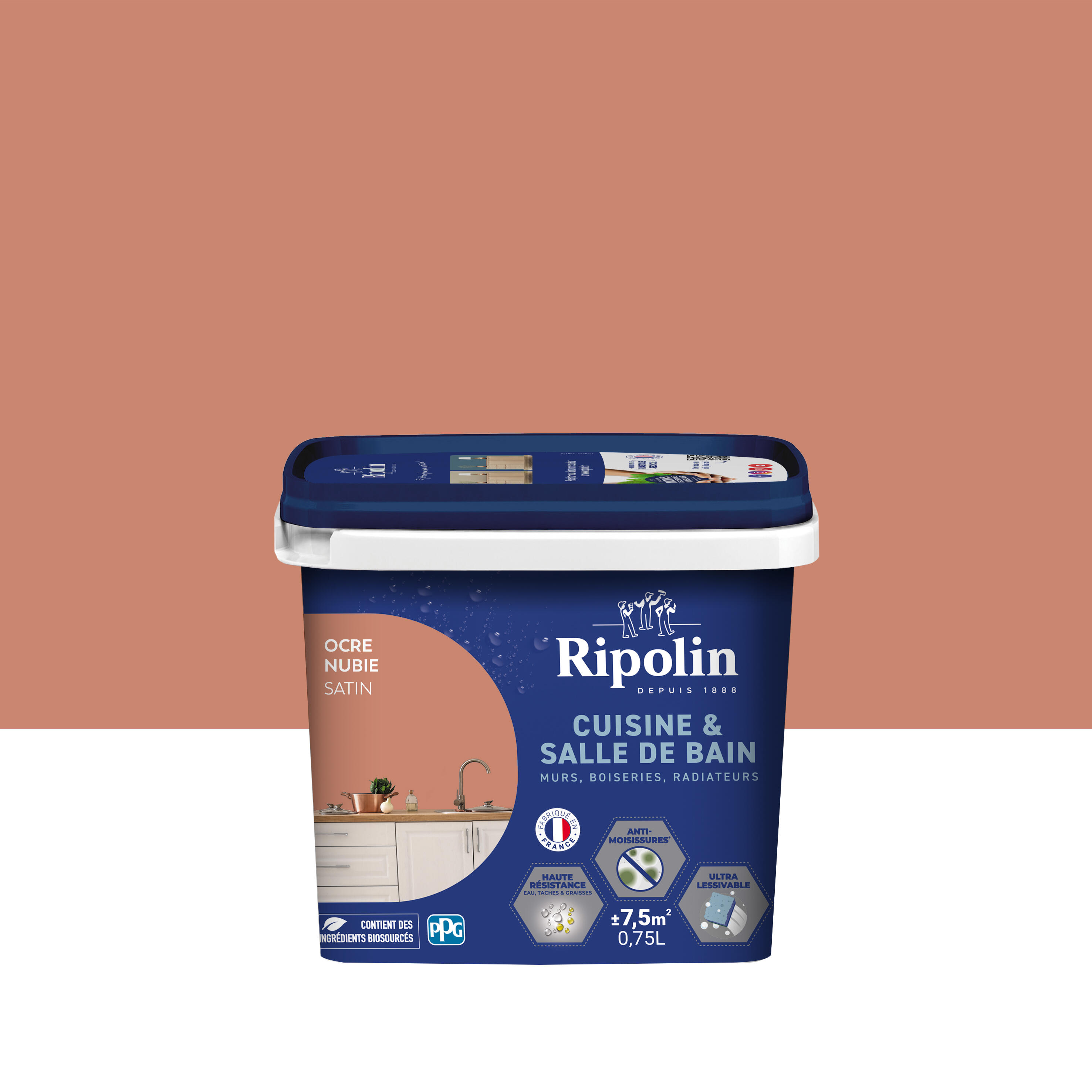 Peinture mur ocre nubie satin RIPOLIN Cuisine et bain 0.75L | Leroy Merlin