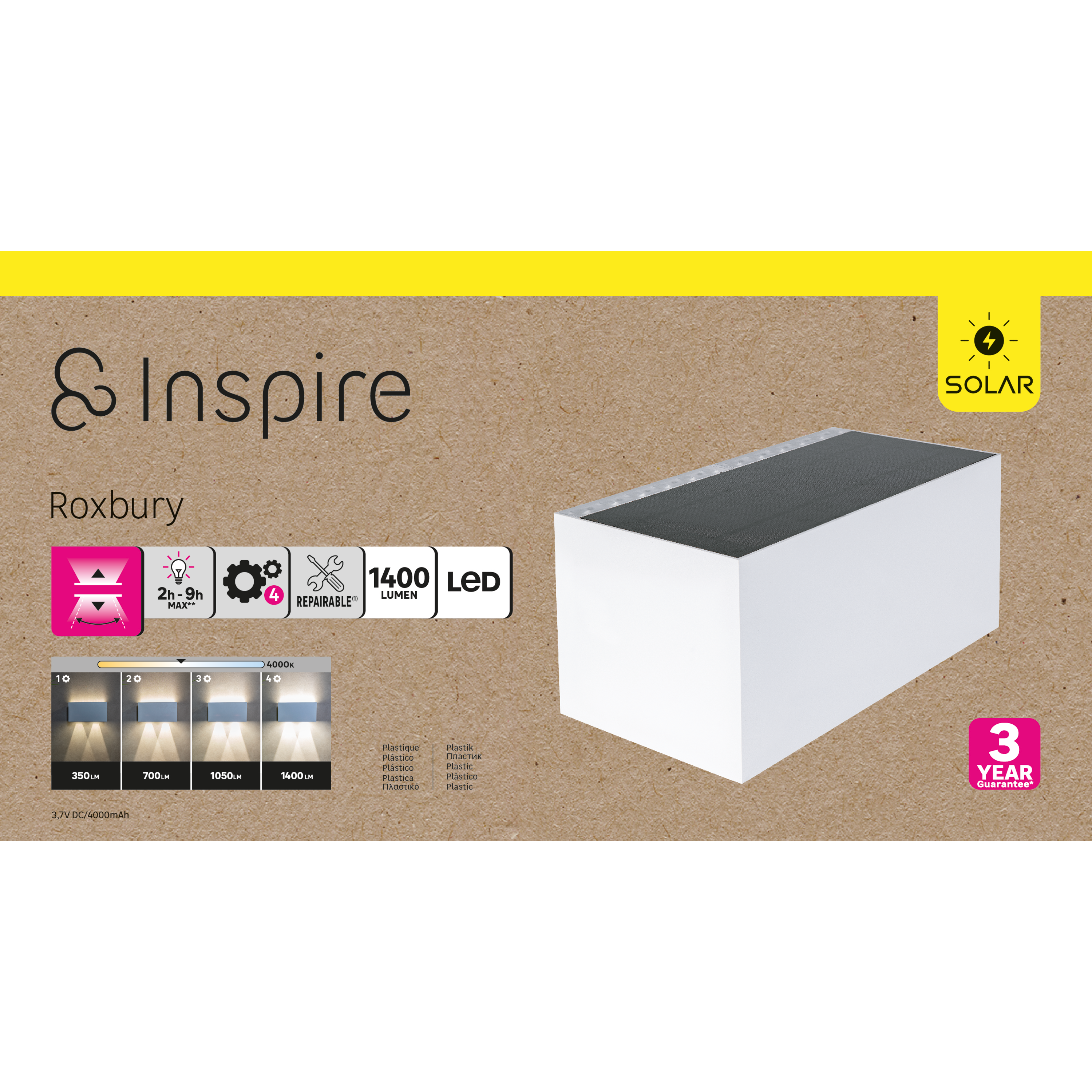 Aplique solar exterior luz LED blanco neutro INSPIRE Roxbury blanco con ...