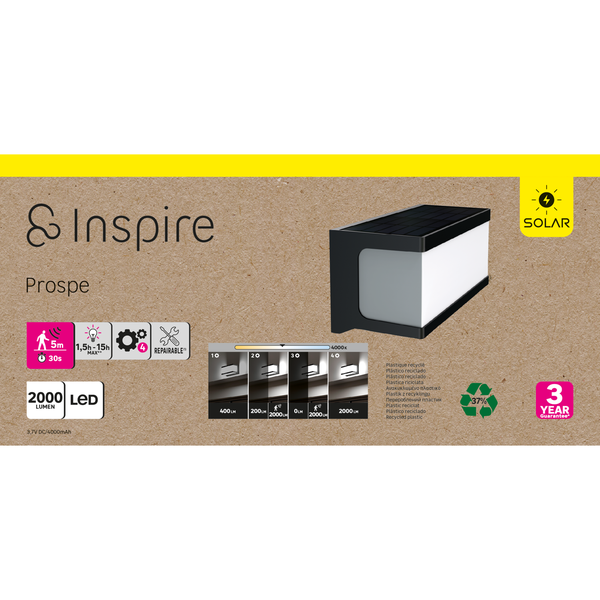 Aplique solar exterior luz LED blanco neutro INSPIRE Prospe negro con ...