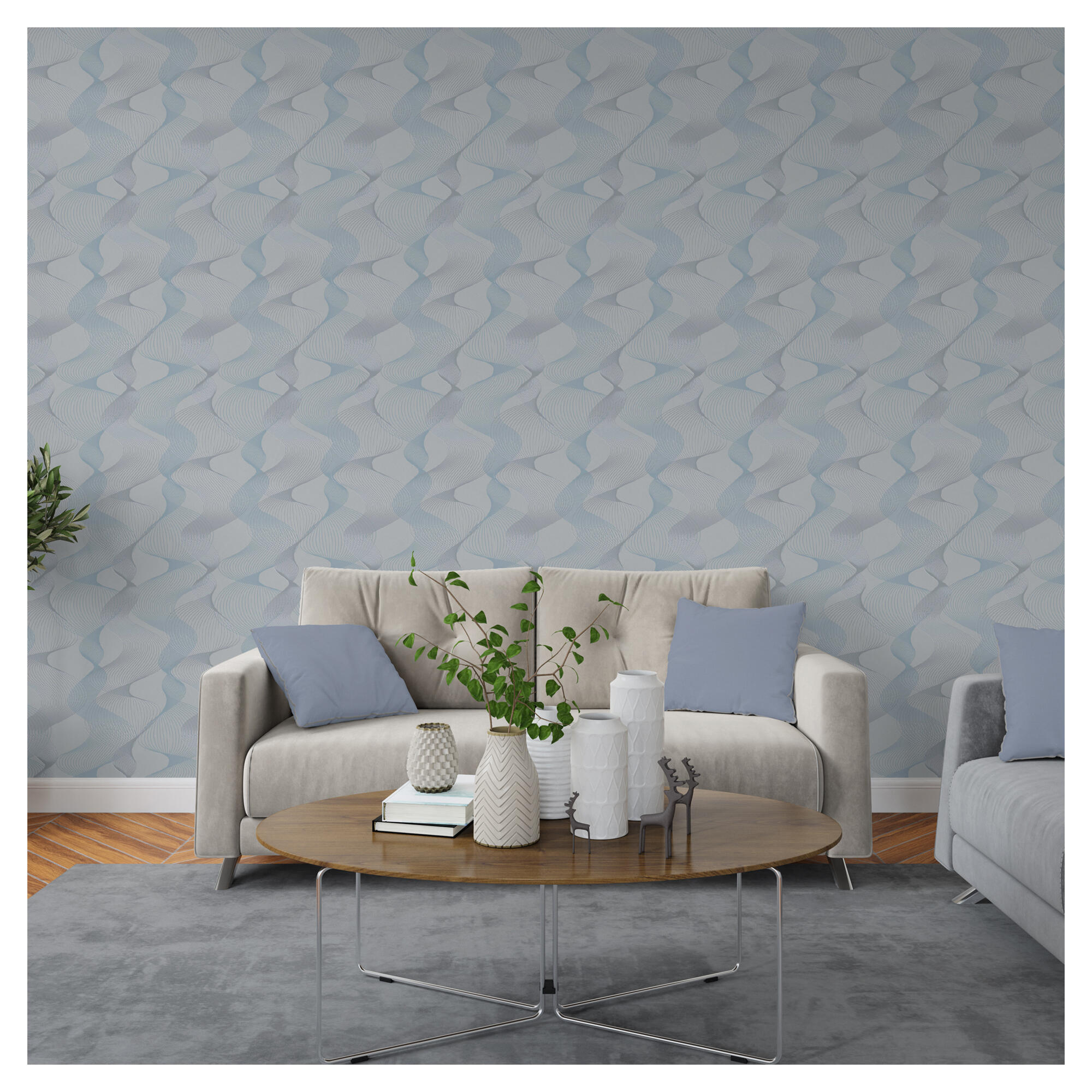 Papel pintado vinilo geométrico Ondas 507025 beige | Leroy Merlin