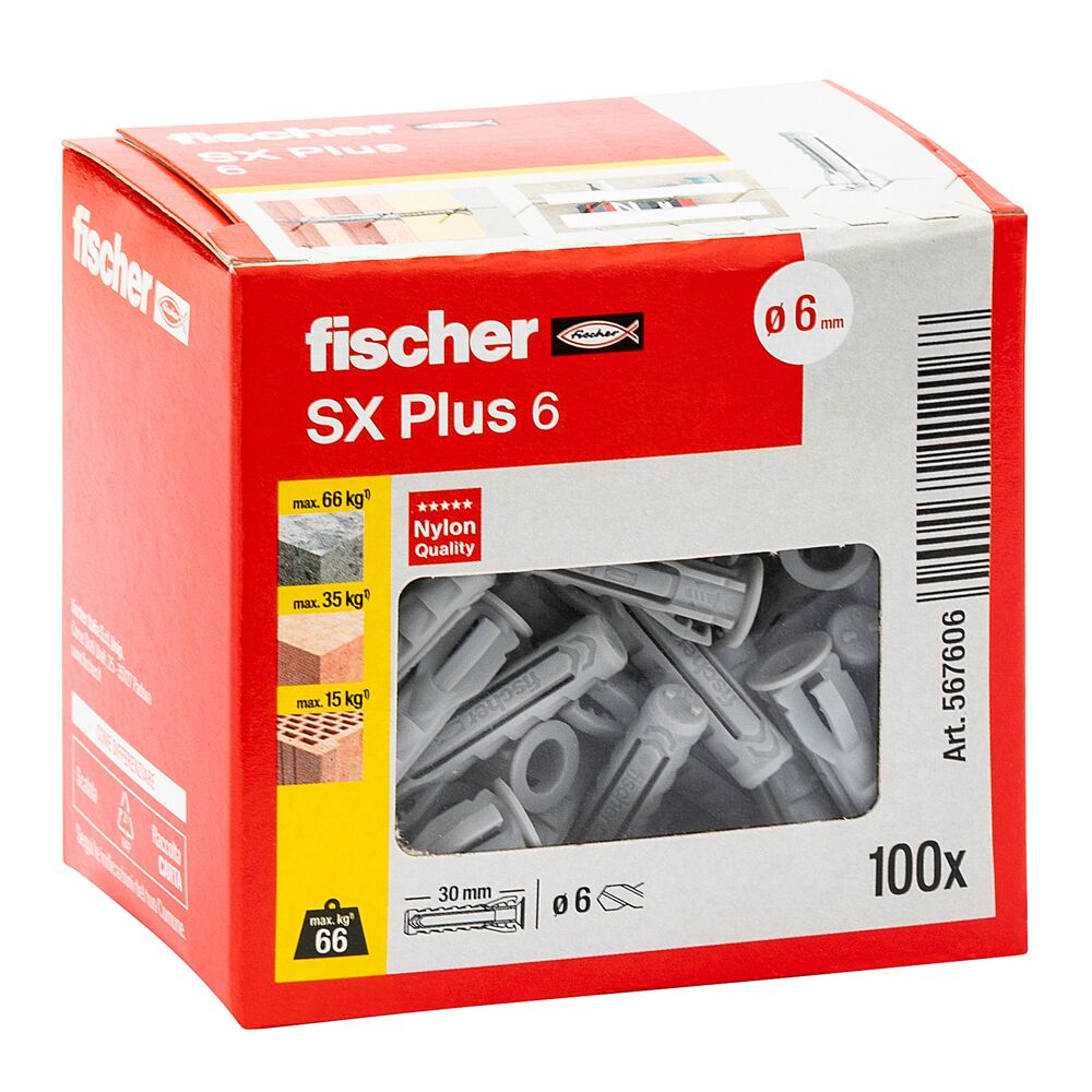 Set di tasselli con vite FISCHER SX Plus 6 x 30 100 pezzi | Leroy Merlin