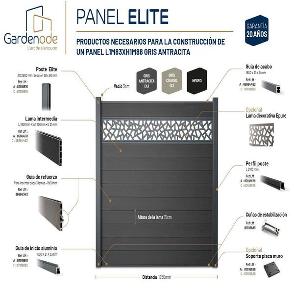 Lama decorativa para panel Epure gris cuarzo de 27 x 180 cm ELYTE ...