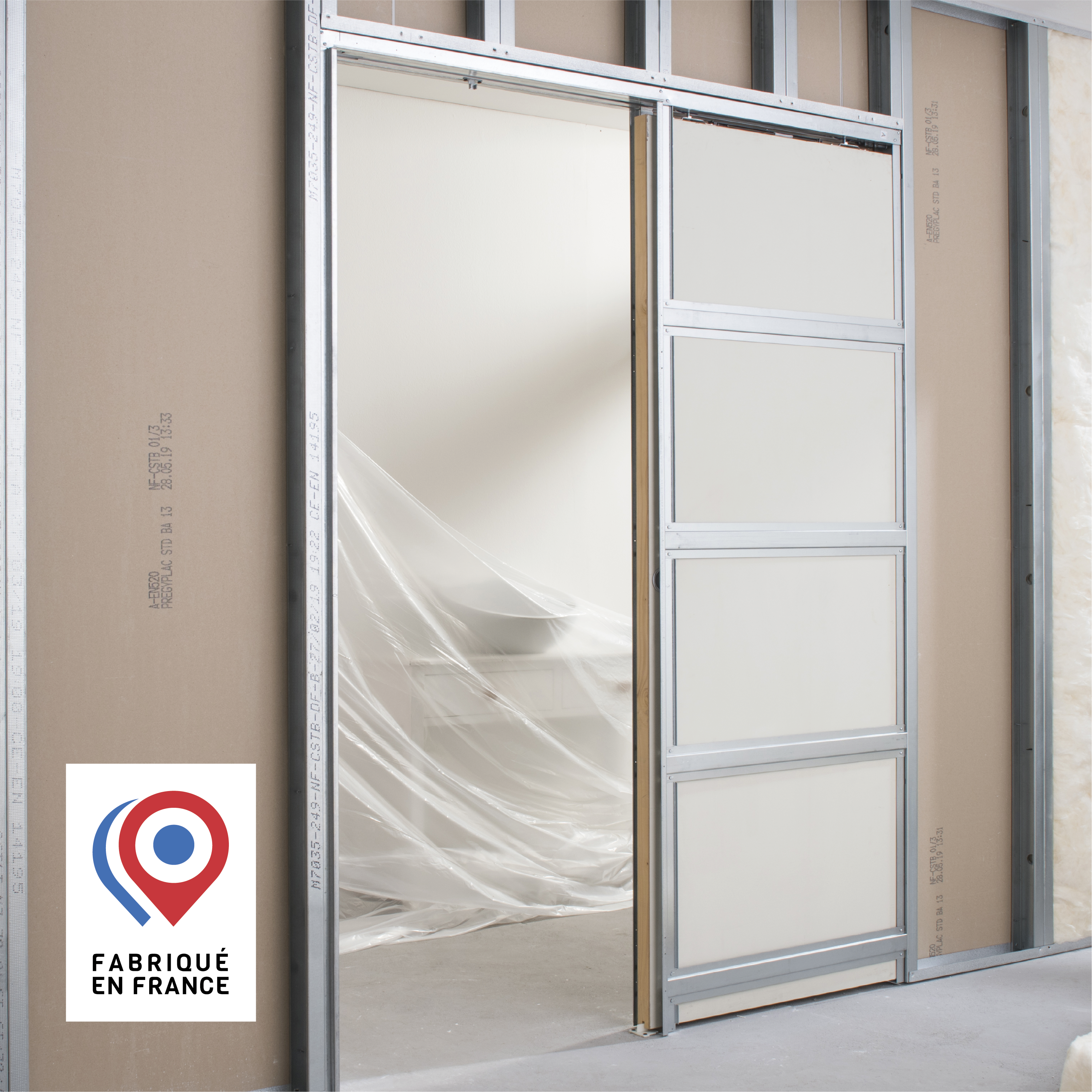 Système à galandage pour porte coulissante de largeur 73 ou 83 cm ...