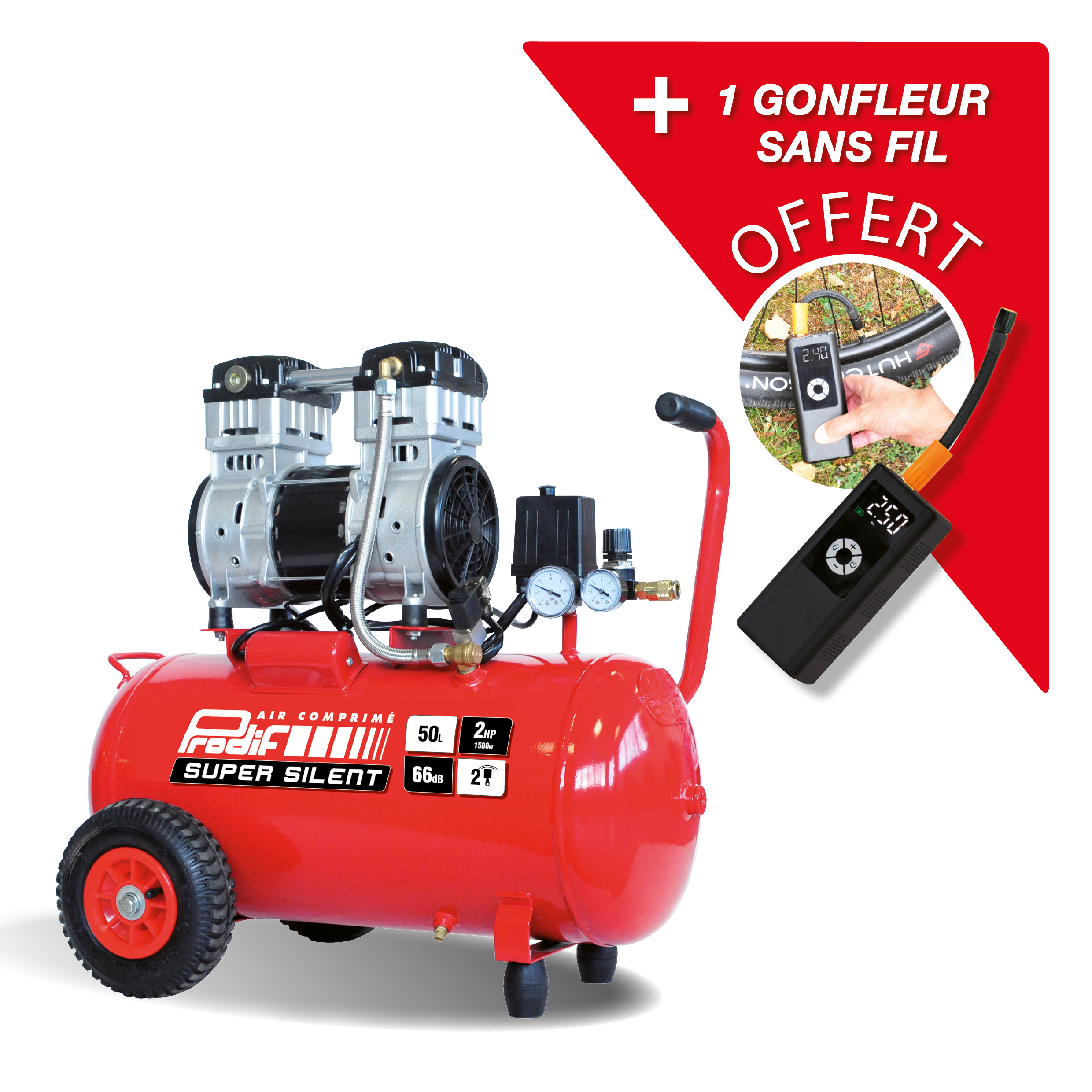 Compresseur 50L 2CV 8 bars sans huile SIL850GSF PRODIF | Leroy Merlin