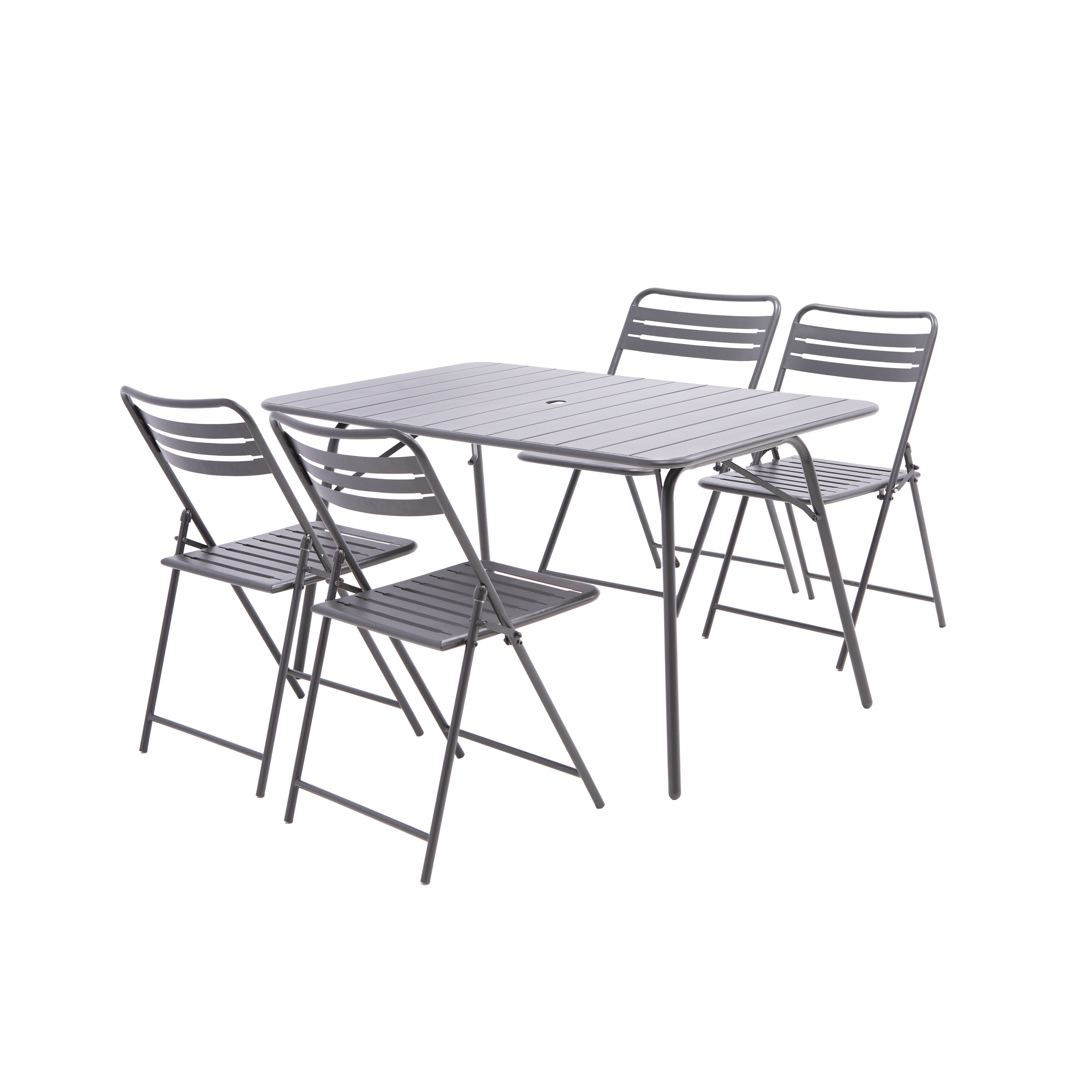 Lot table fixe 4 personnes, 4 chaises pliantes anthracite Café II ...