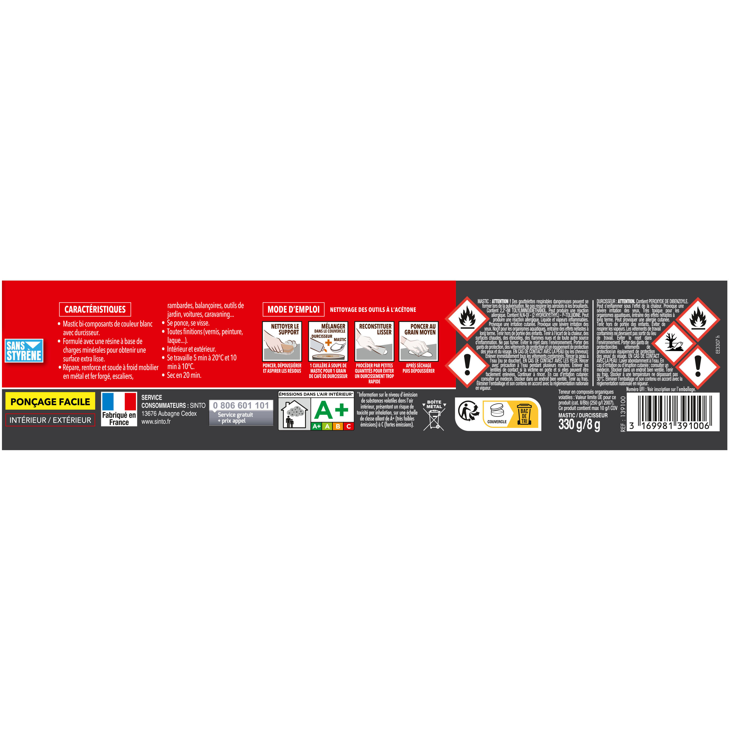 Mastic Répare Métal Sintofer SINTO 330 g blanc | Leroy Merlin
