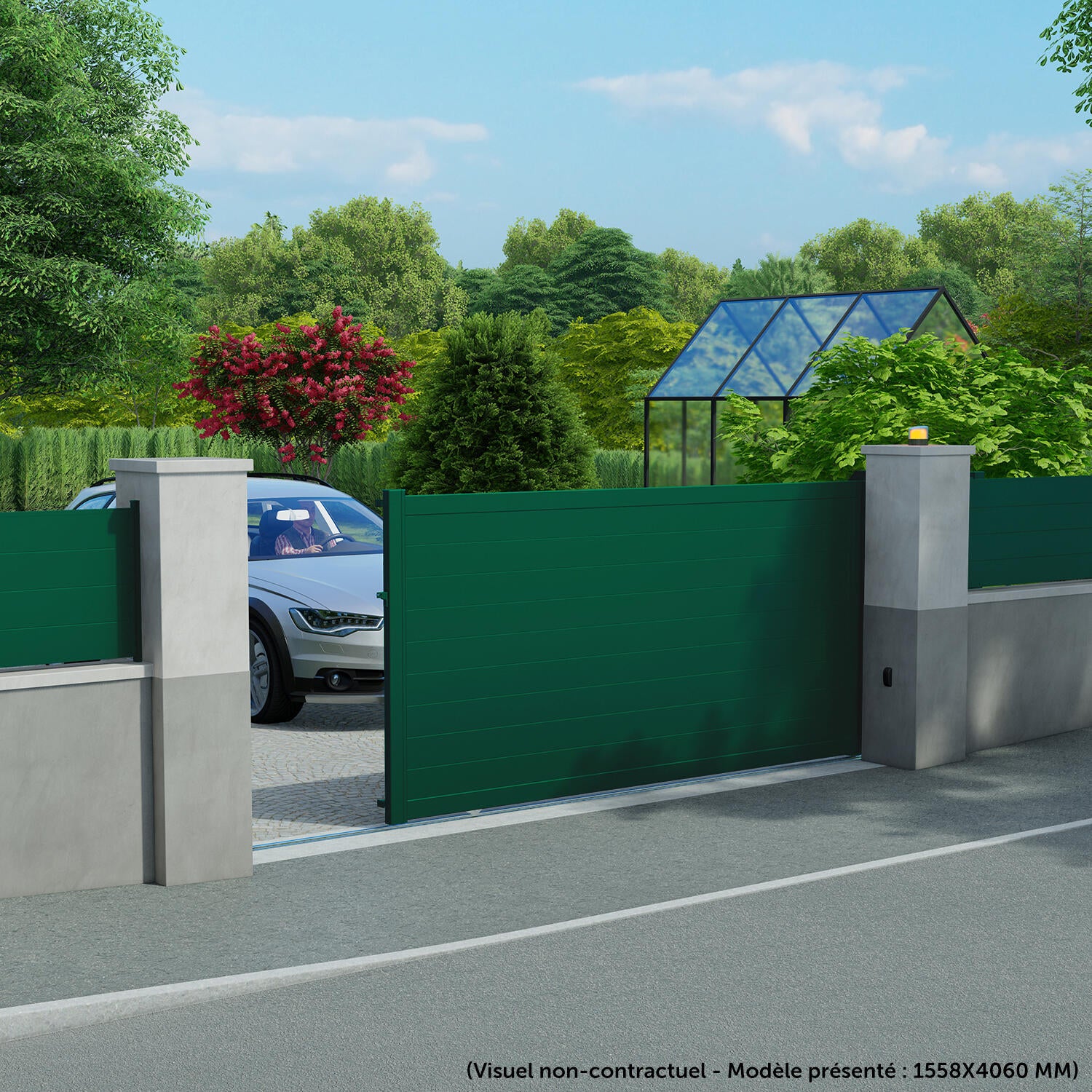 Portail coulissant aluminium Lao vert Klos up!, l.362 x H.170.5 cm | Leroy Merlin