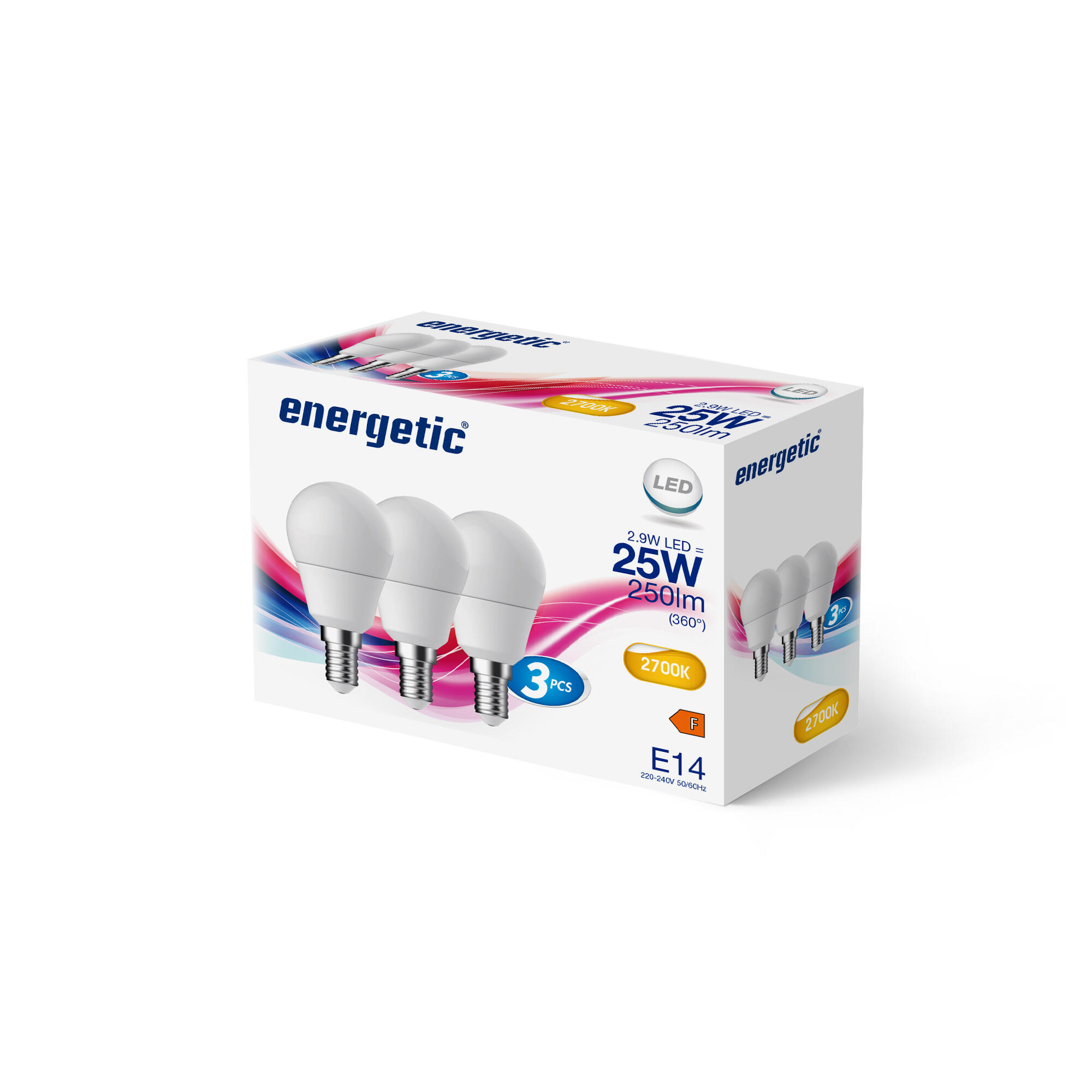 Lot de 3 ampoules led, sphérique E14, 250lm = 25W, blanc chaud, ENERGETIC | Leroy Merlin