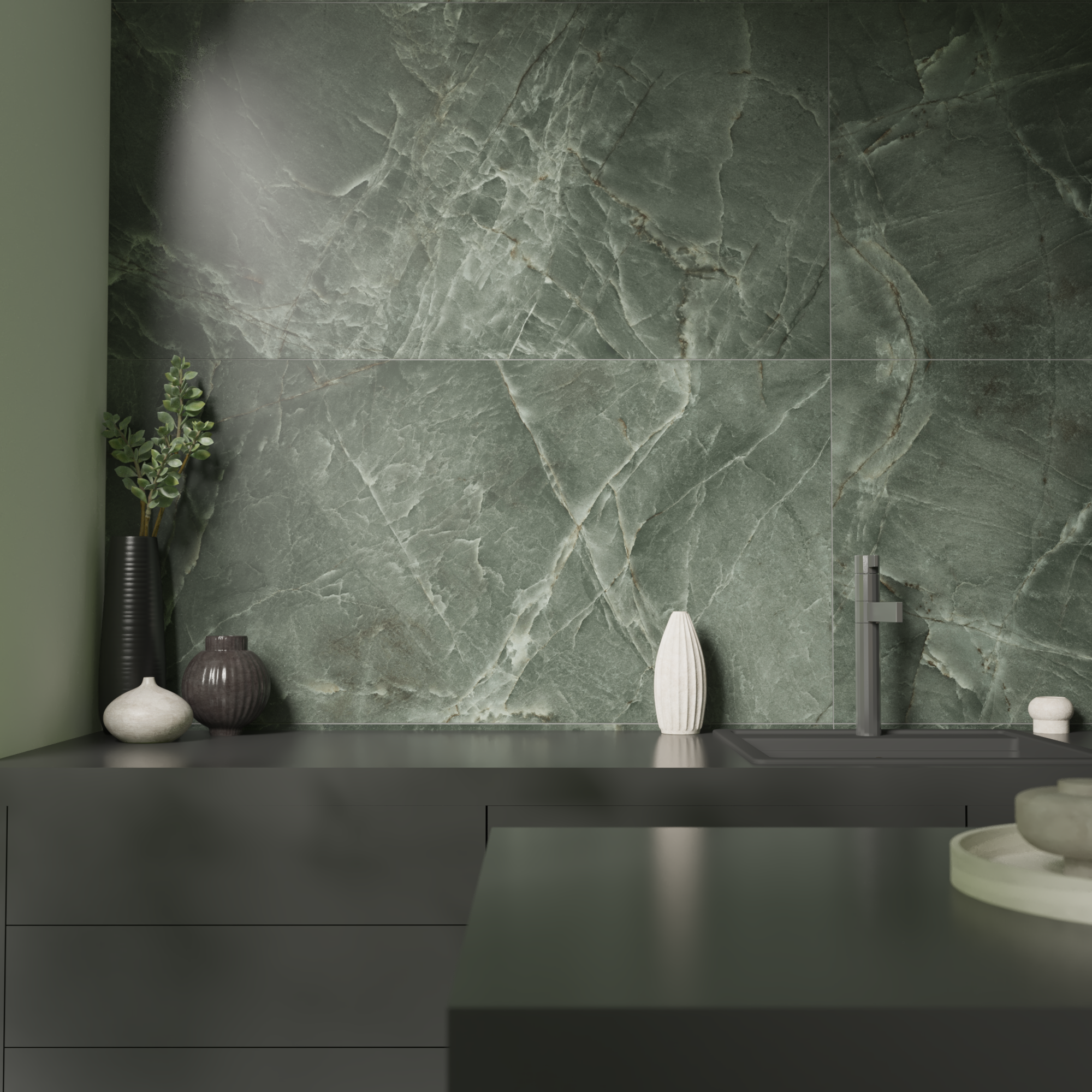 Suelo/Azulejo porcelánico Voltea efecto mármol green 60x120 cm ARTENS ...