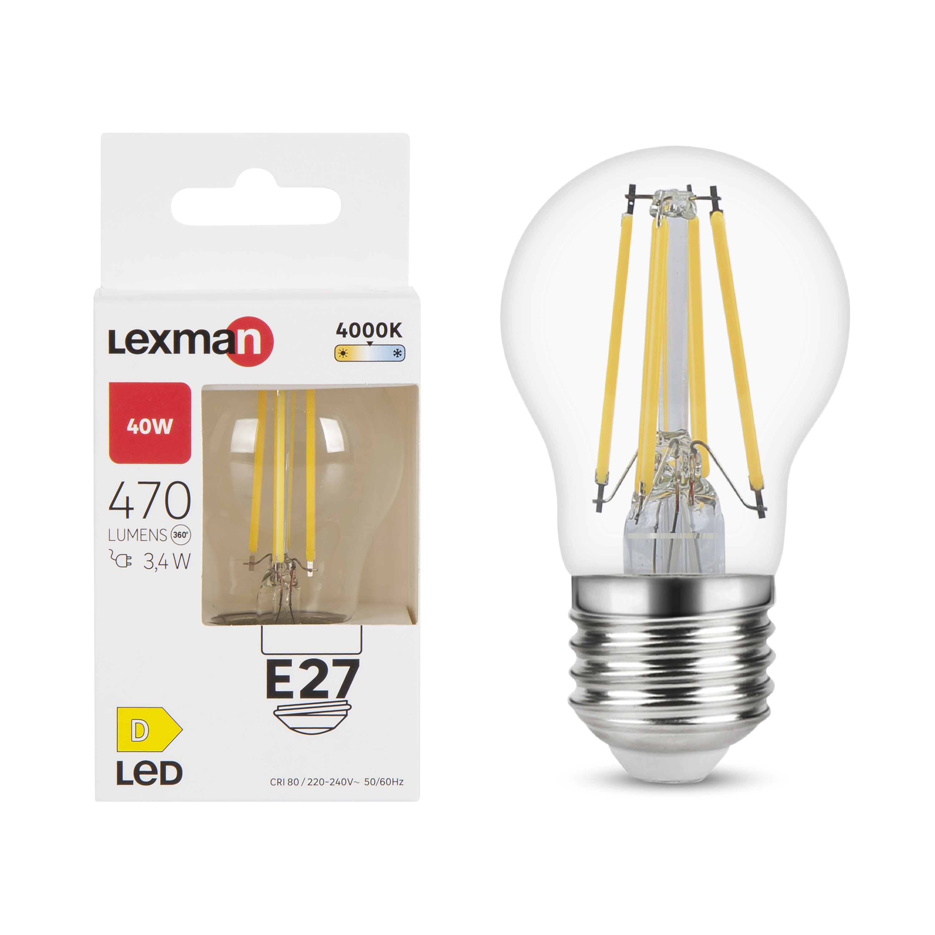 Ampoule led, sphérique, E27, 470lm = 40W, blanc neutre, LEXMAN | Leroy ...