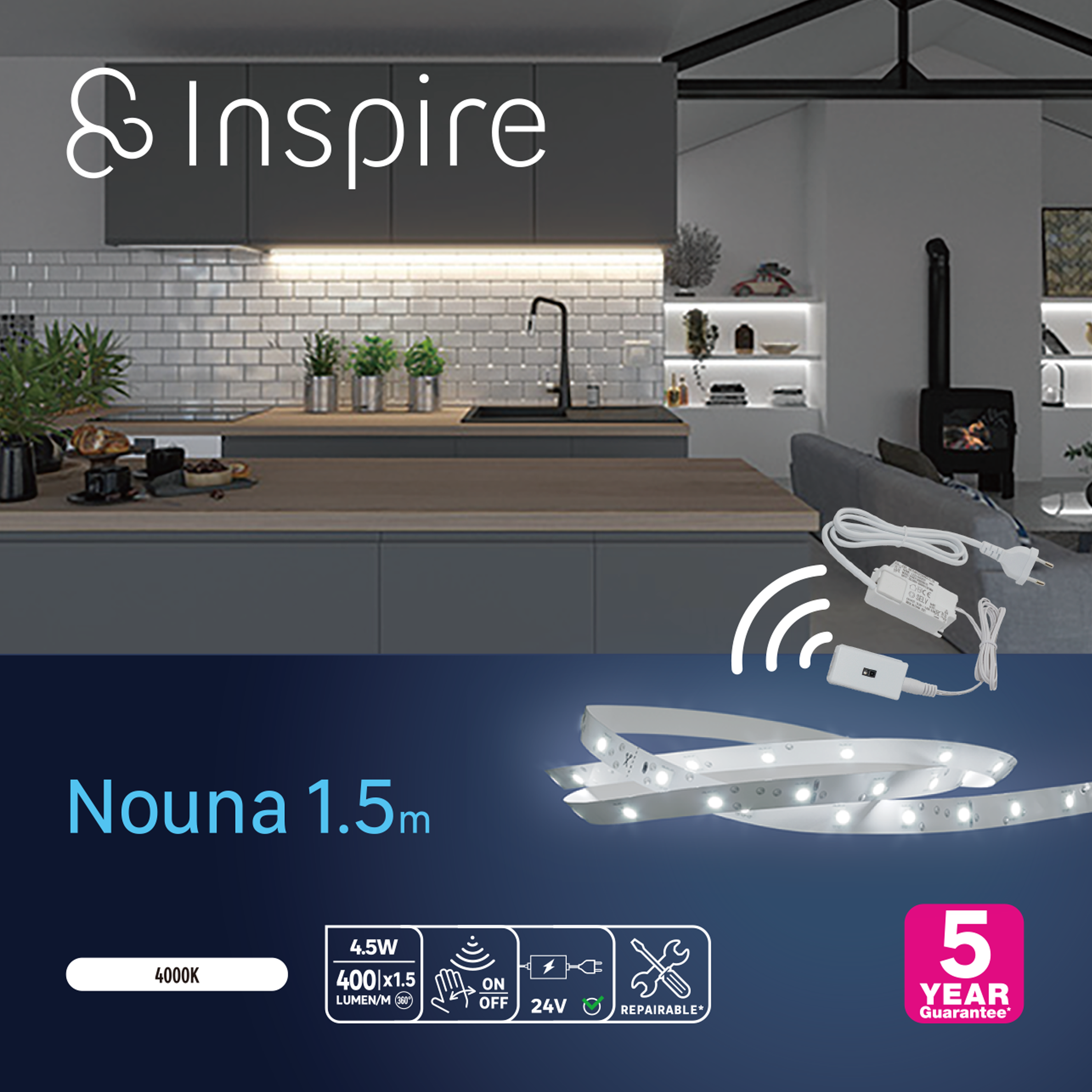 Kit tira LED Nouna INSPIRE 600 lm luz blanco neutro 1.5 m IP20 | Leroy ...