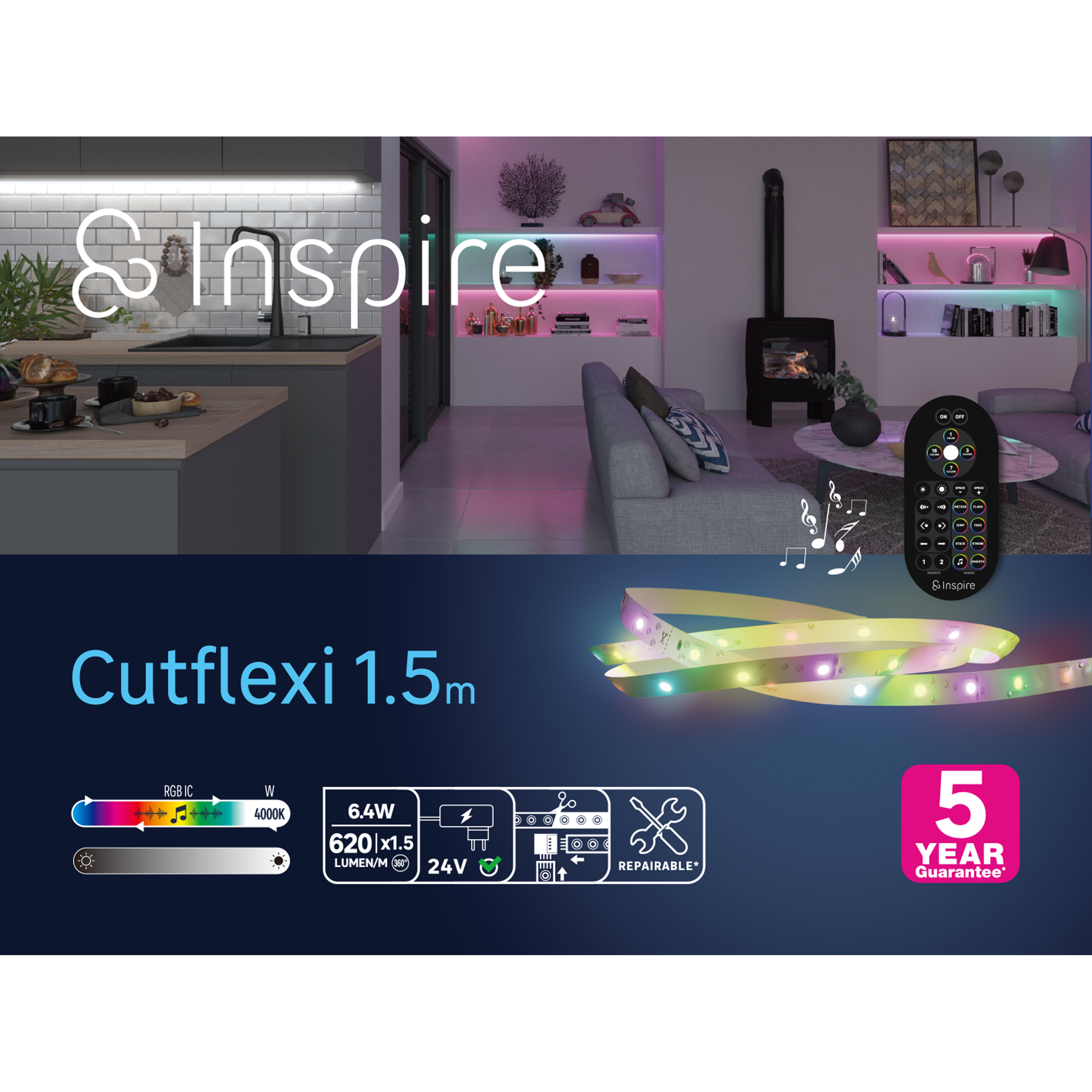 Kit tira LED Cutflexi INSPIRE 930 lm luz blanco neutro 1.5 m IP20 ...