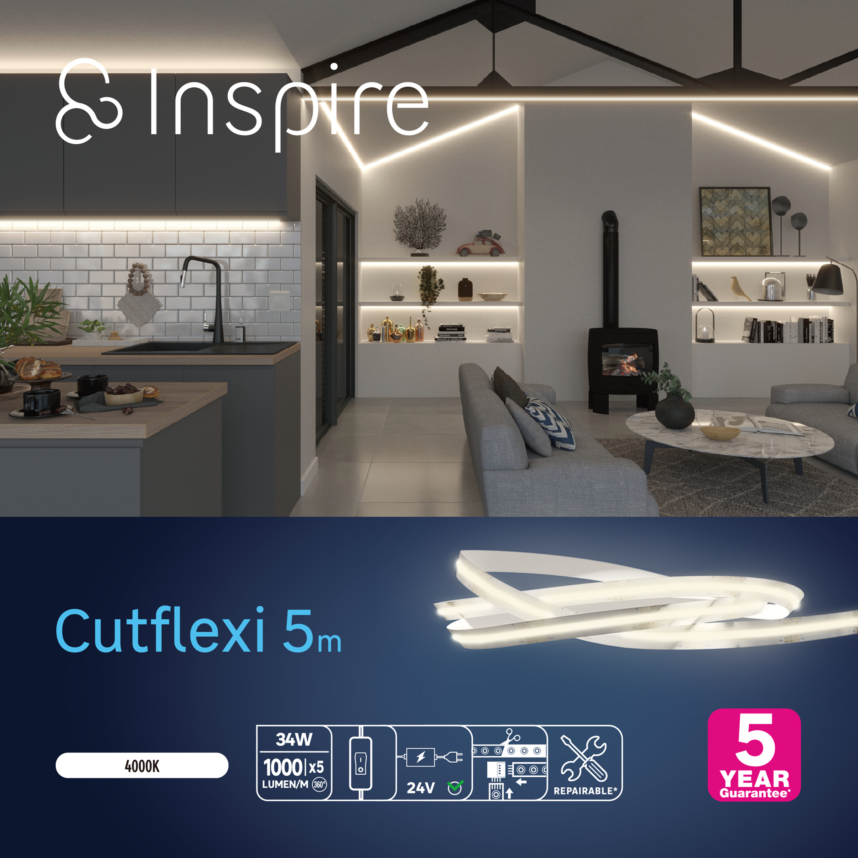 Kit ruban LED COB L.5 m, blanc neutre 4000 Kelvins, 1000 Lm/m, Cutflexi ...