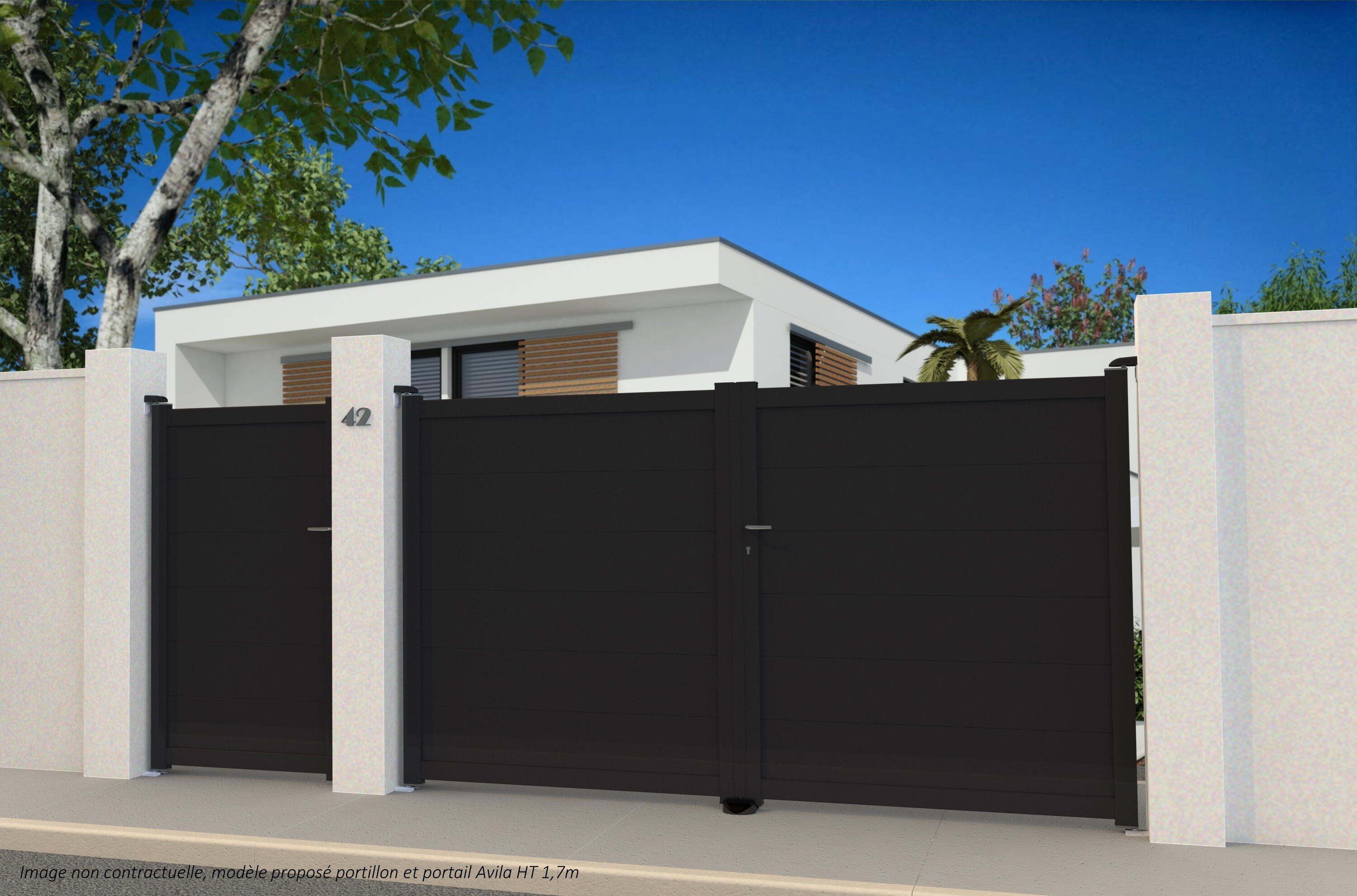 Portillon aluminium AVILA ouvr.droit noir 9005 ROY l.100xH.170cm ...