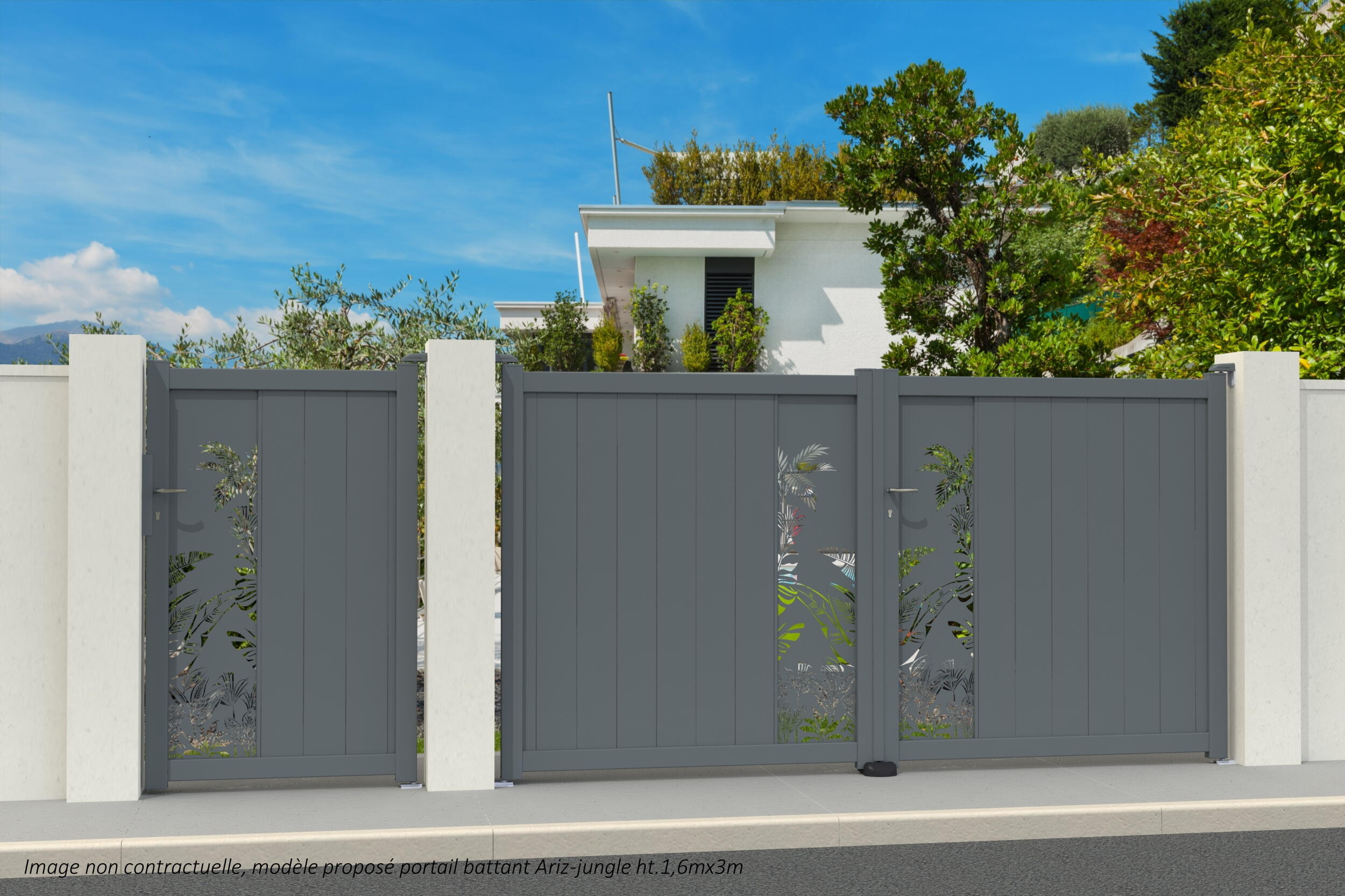 Portail aluminium ARIZ .jungle ouvr.droit gris 7016 ROY l.300xH.160cm ...