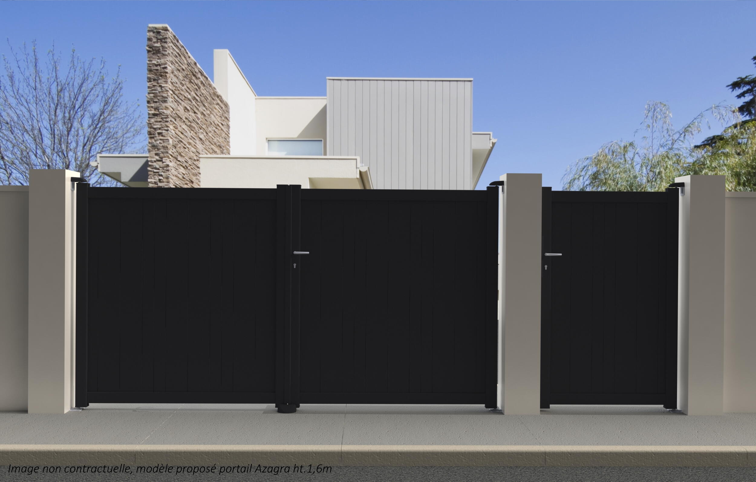 Portillon aluminium AZAGRA ouvr.droit noir 9005 ROY l.100xH.160cm ...