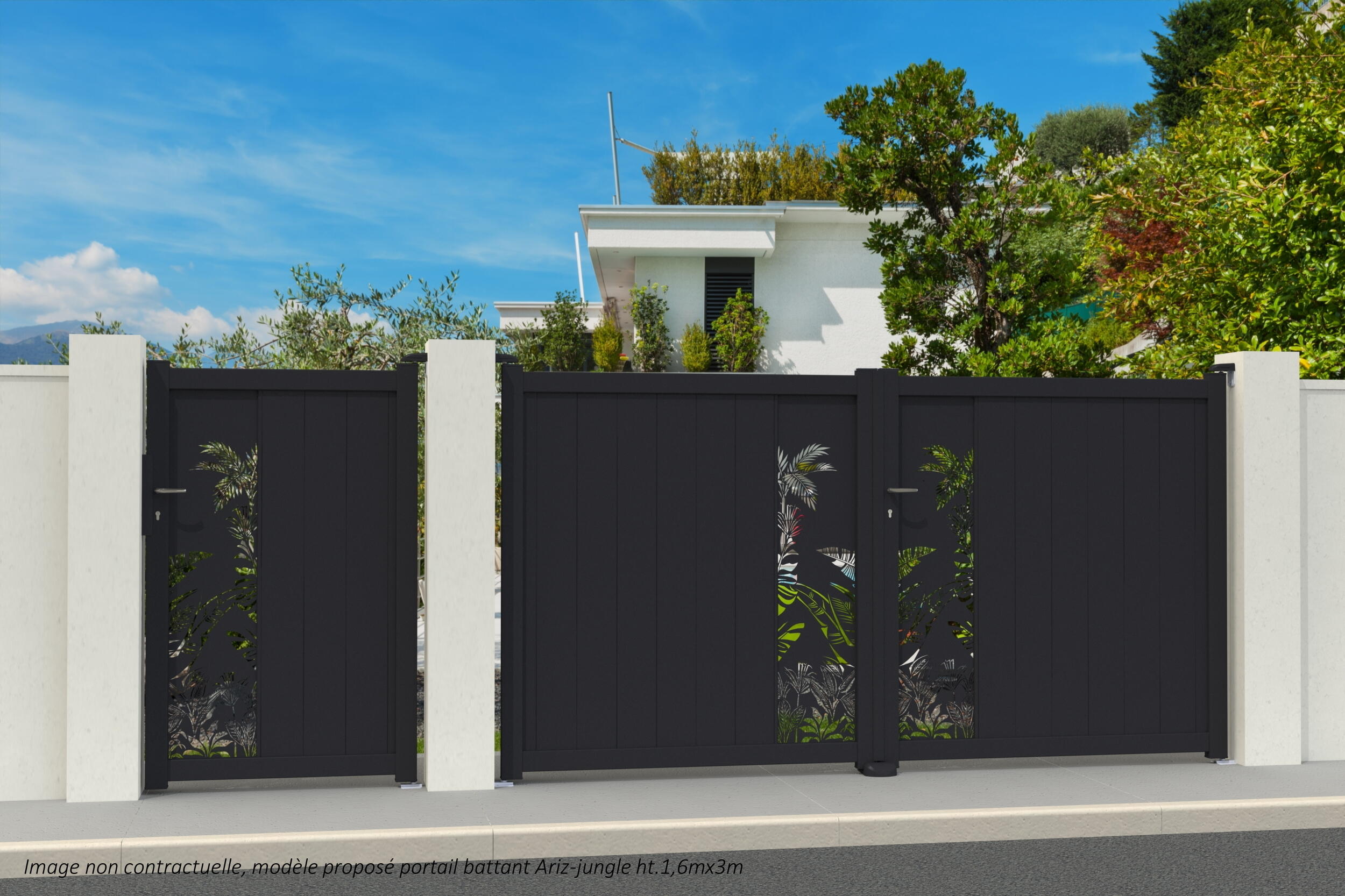 Portillon aluminium ARIZ .jungle ouvr.gauche noir 9005 ROY l.100xH ...