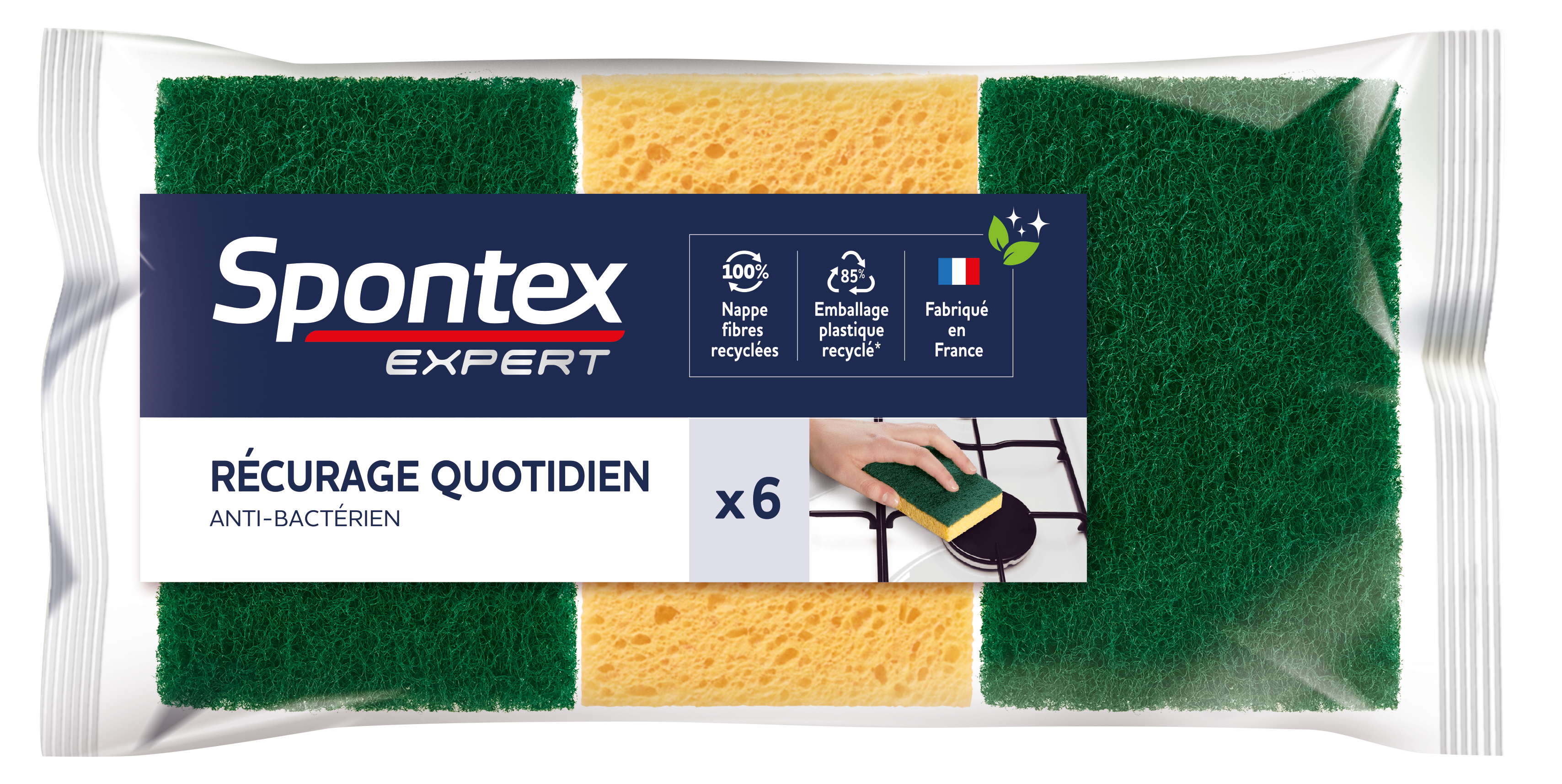 Lot de 6 Éponge artificielle Récurage quotidien universel, SPONTEX ...