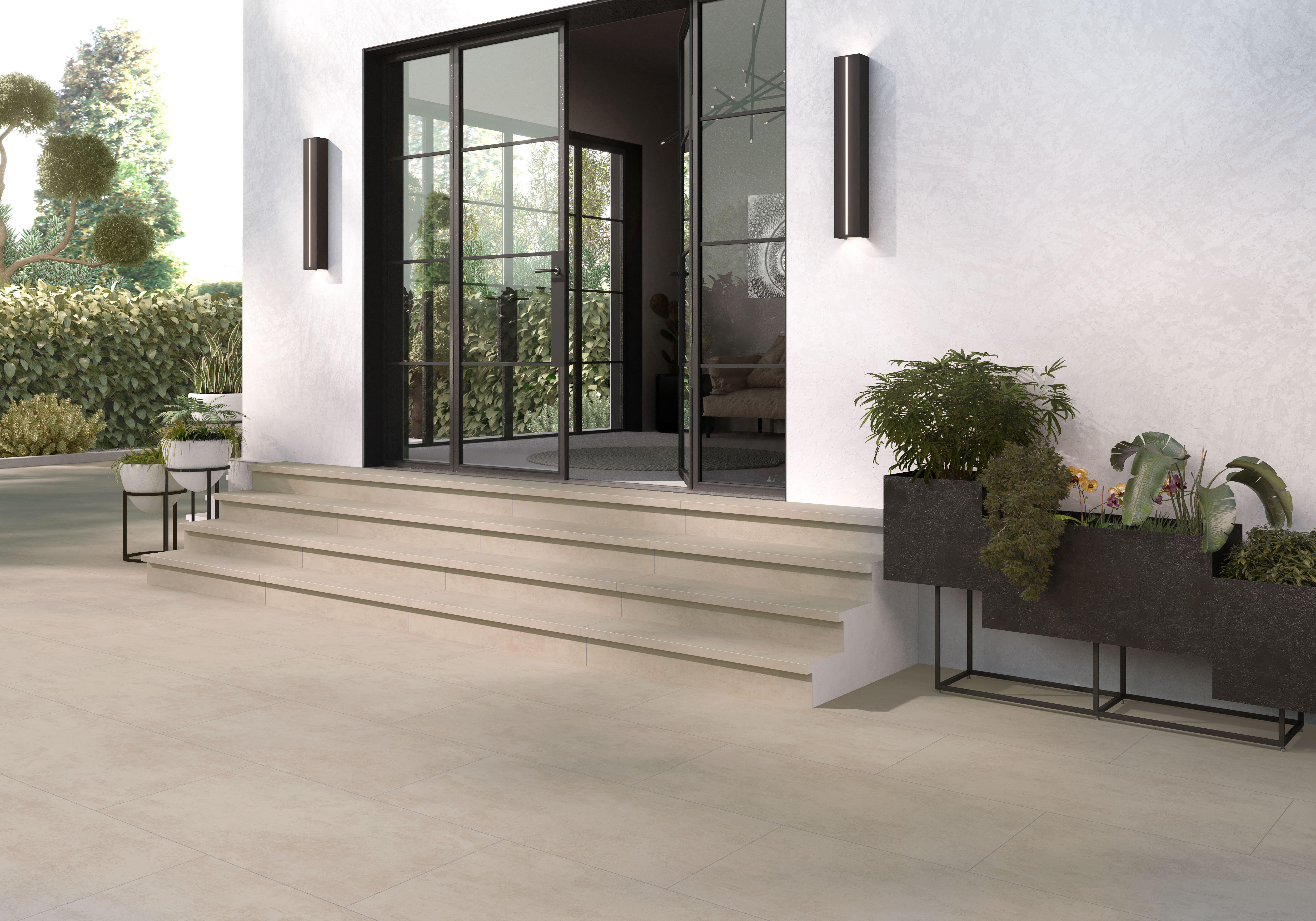 Peldaño gres porcelánico Martins efecto cemento arena 120x32cm espesor ...