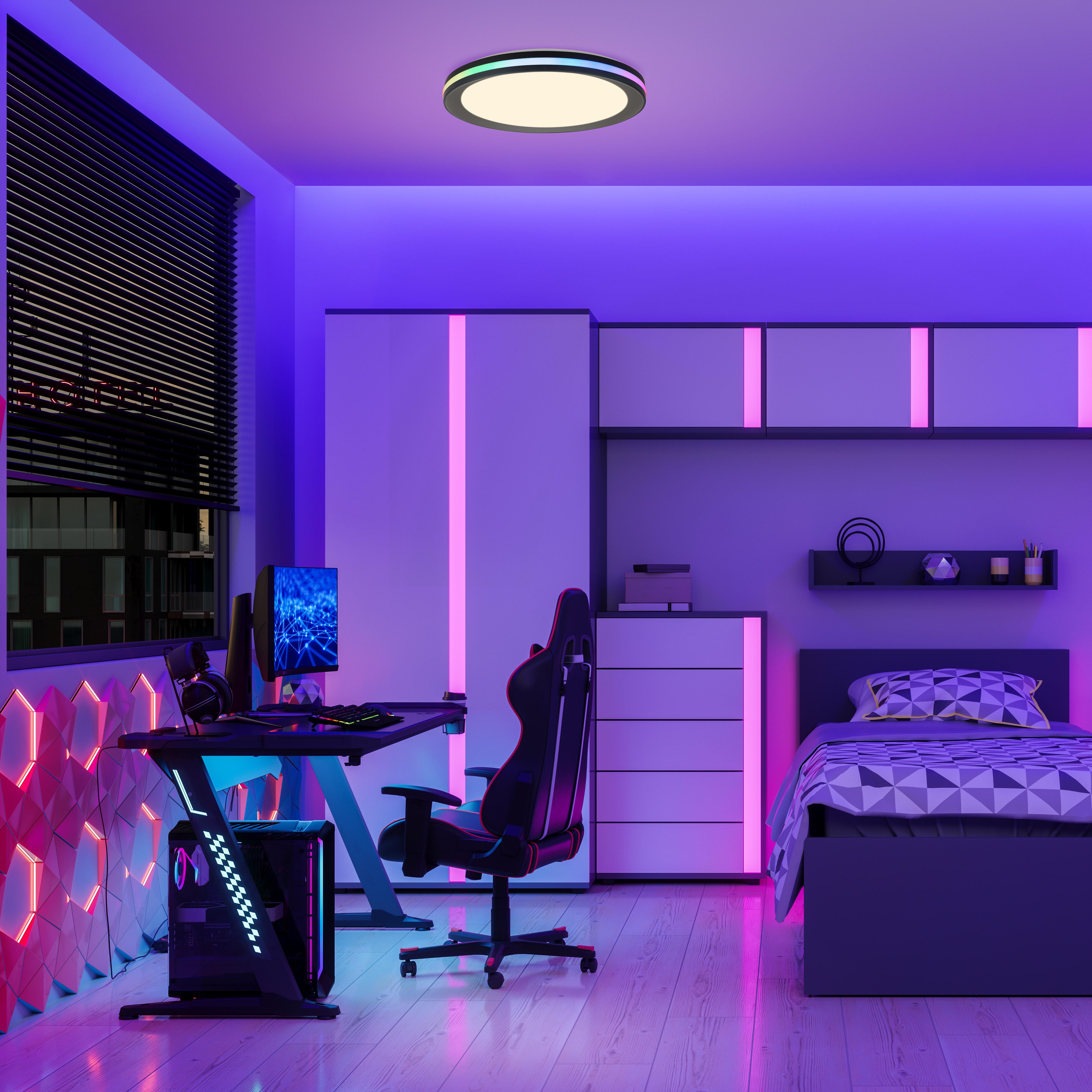 Plafón LED Gamer RGB 2000 lm negro 40 cm | Leroy Merlin