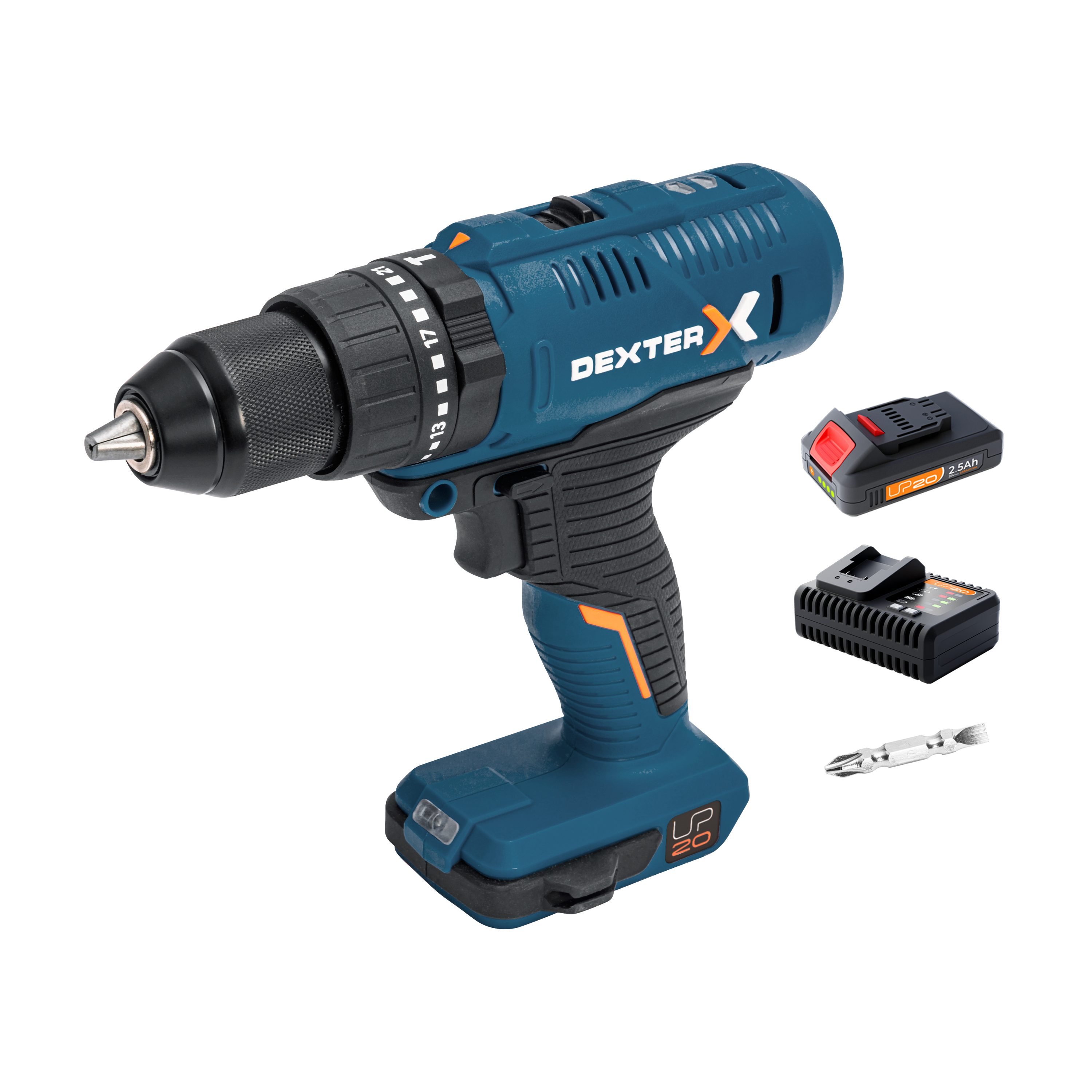 Trapano a percussione a batteria DEXTER ID2 20 V, 2.5 Ah, 2 batterie ...