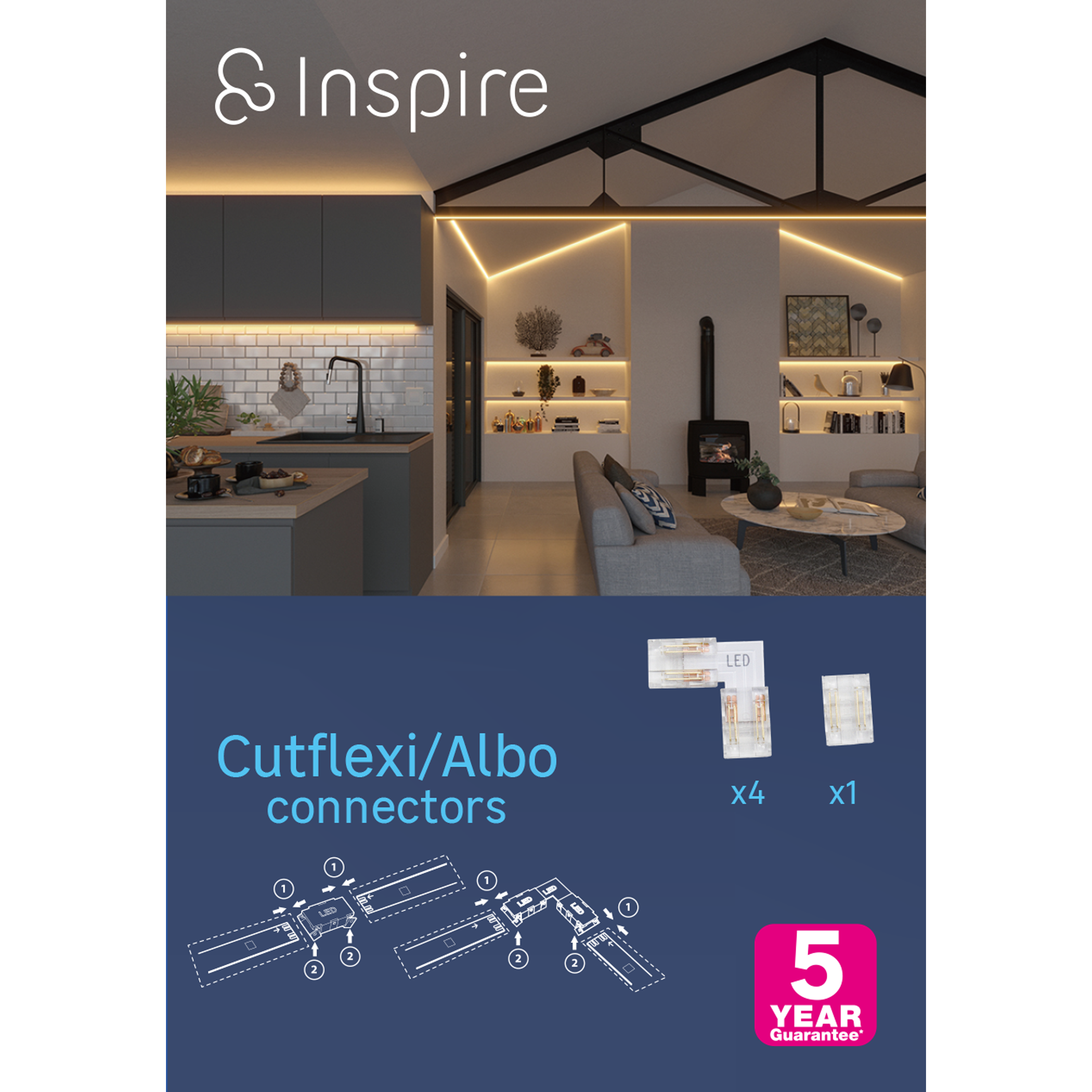 Lot de 4 connecteurs L + 1 plat pour Ruban LED Cutflexi ou Albo INSPIRE ...