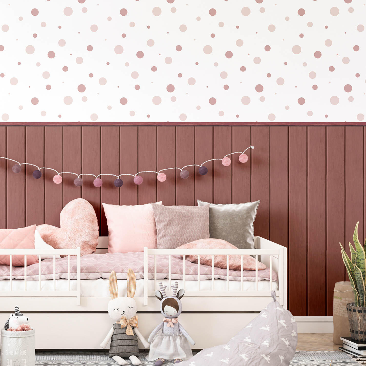 Papier peint intissé Babyland lambris rose | Leroy Merlin