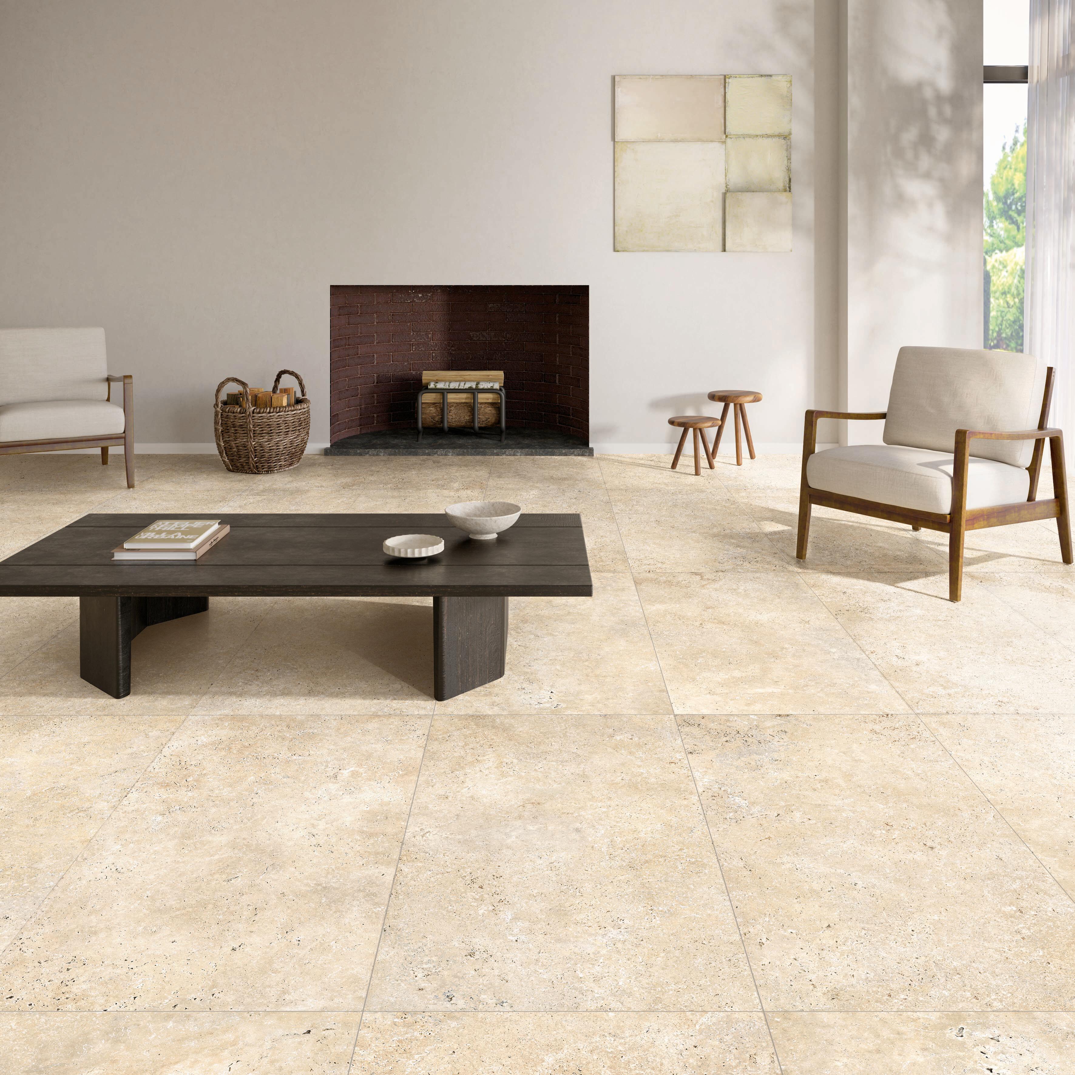 Carrelage sol intérieur effet travertin ivoire Avertino l.60 x L.120 cm ...