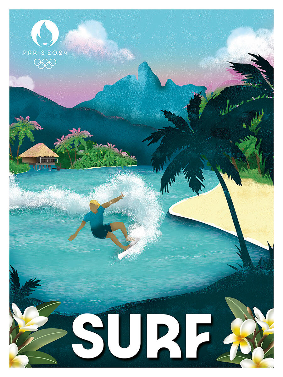 Affiche JO officiel Surf, multi couleurs EDITOR l.40 x H.30 cm | Leroy ...