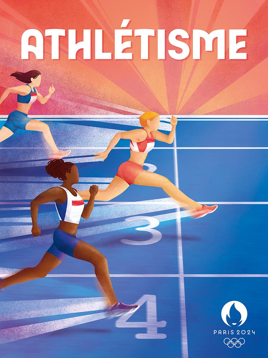 Affiche JO officiel Athlétisme arrivée, multi couleurs EDITOR l.40 x H ...