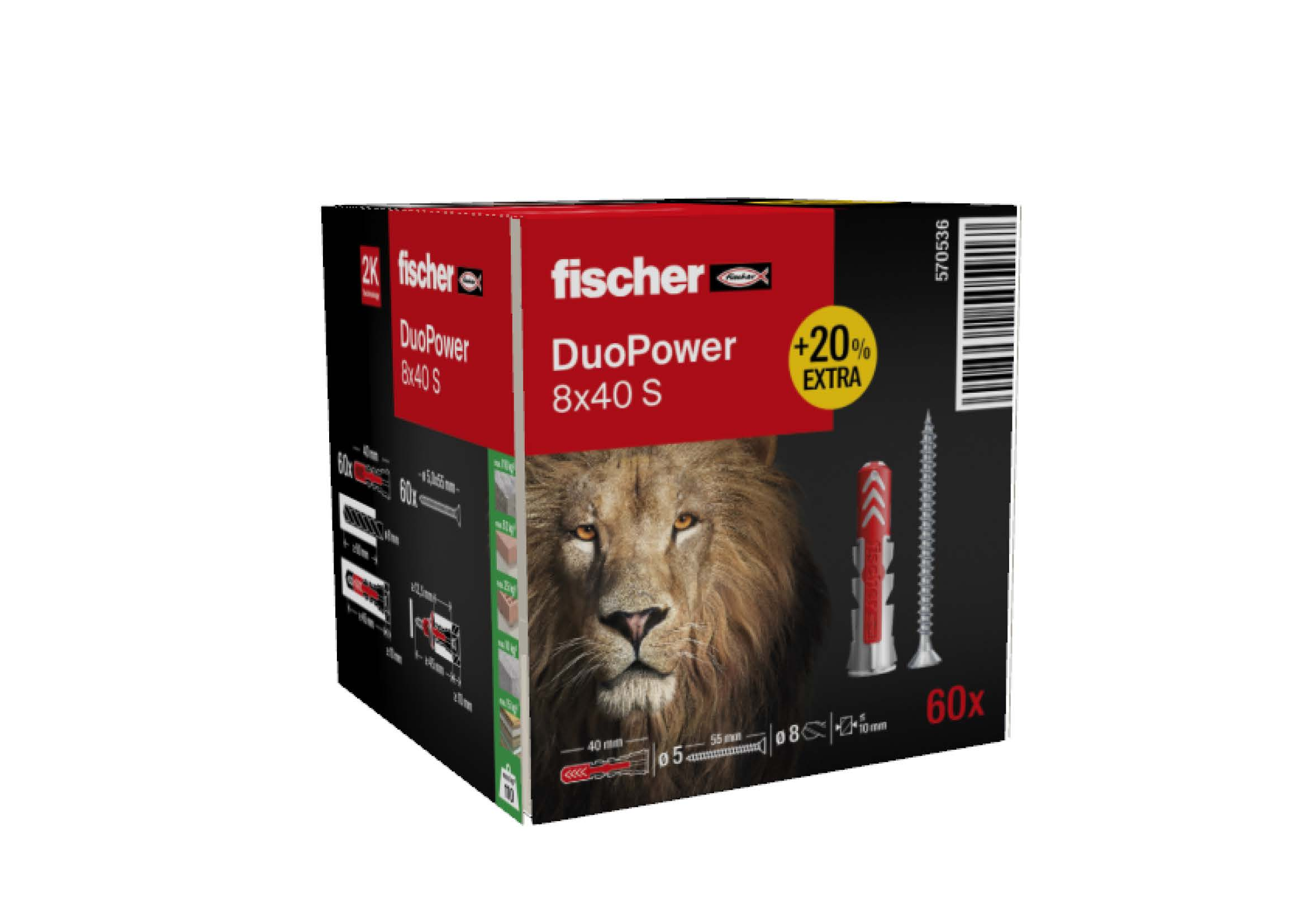 Lot de 60 Chevilles DuoPower 8x40 S + 20% FISCHER, Ø8 x L.40 mm | Leroy ...
