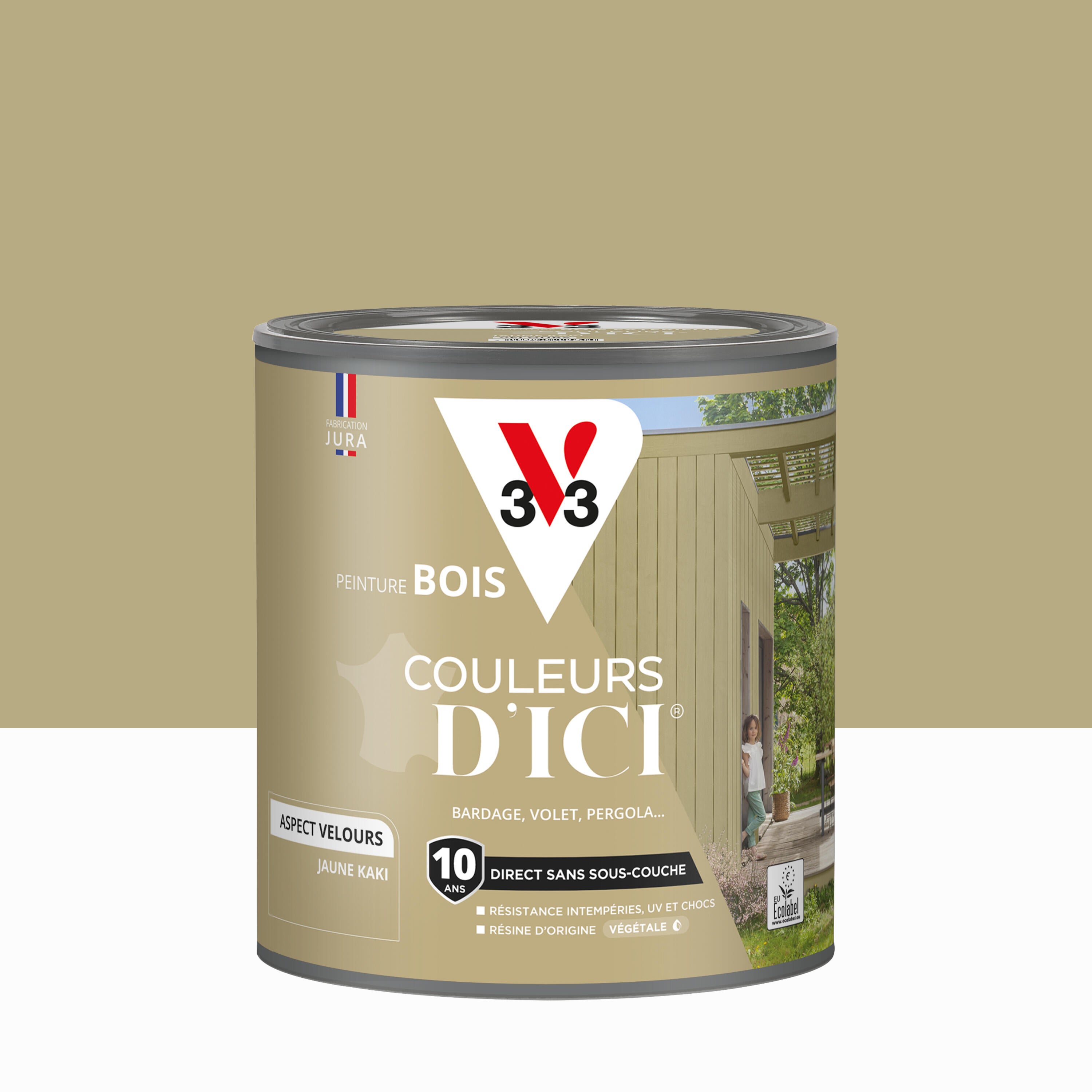 Peinture extérieure bois Couleurs d'ici ® V33 jaune kaki velours 0.5L ...