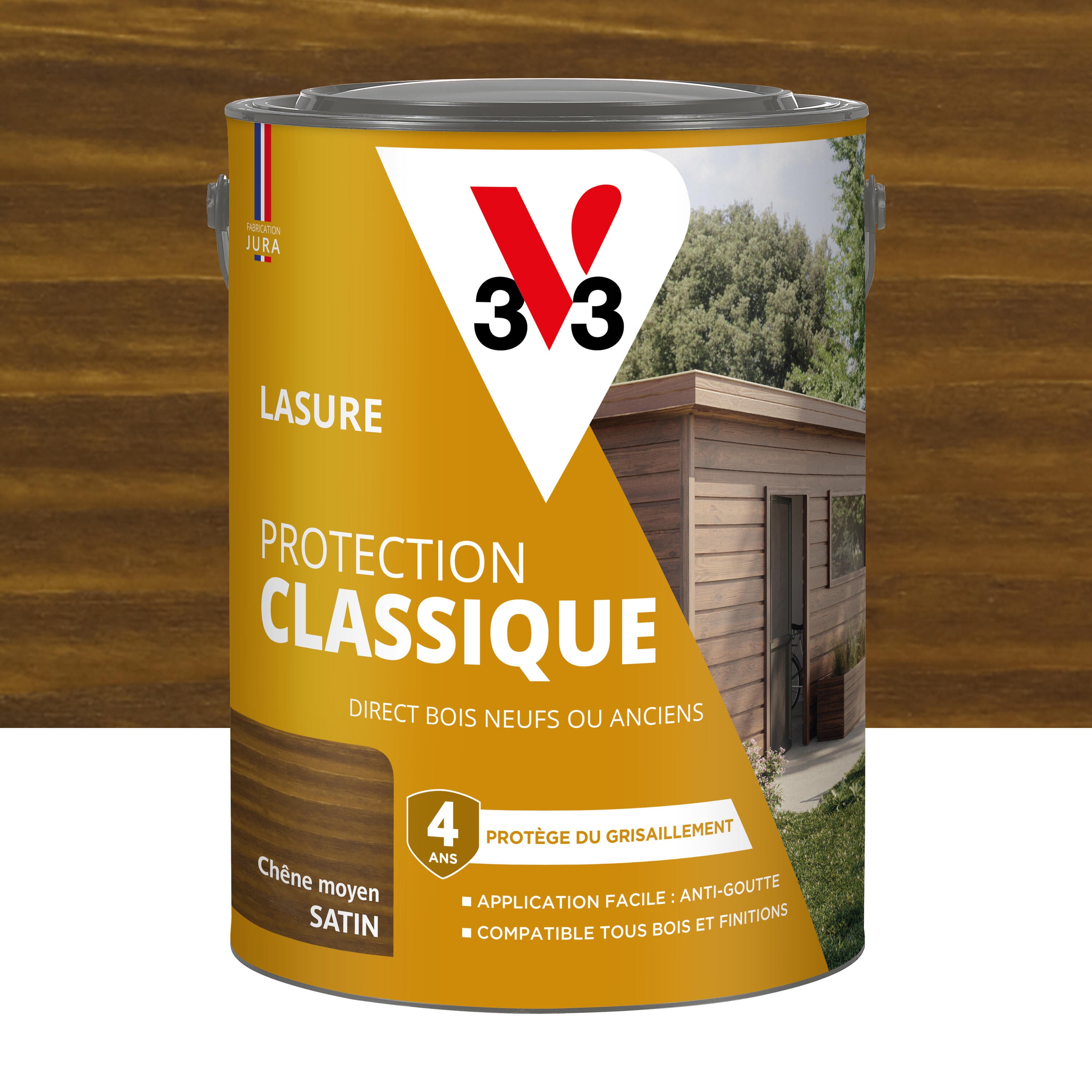 Lasure V33 Protection classique 4 ans chêne moyen satiné 5 l | Leroy Merlin