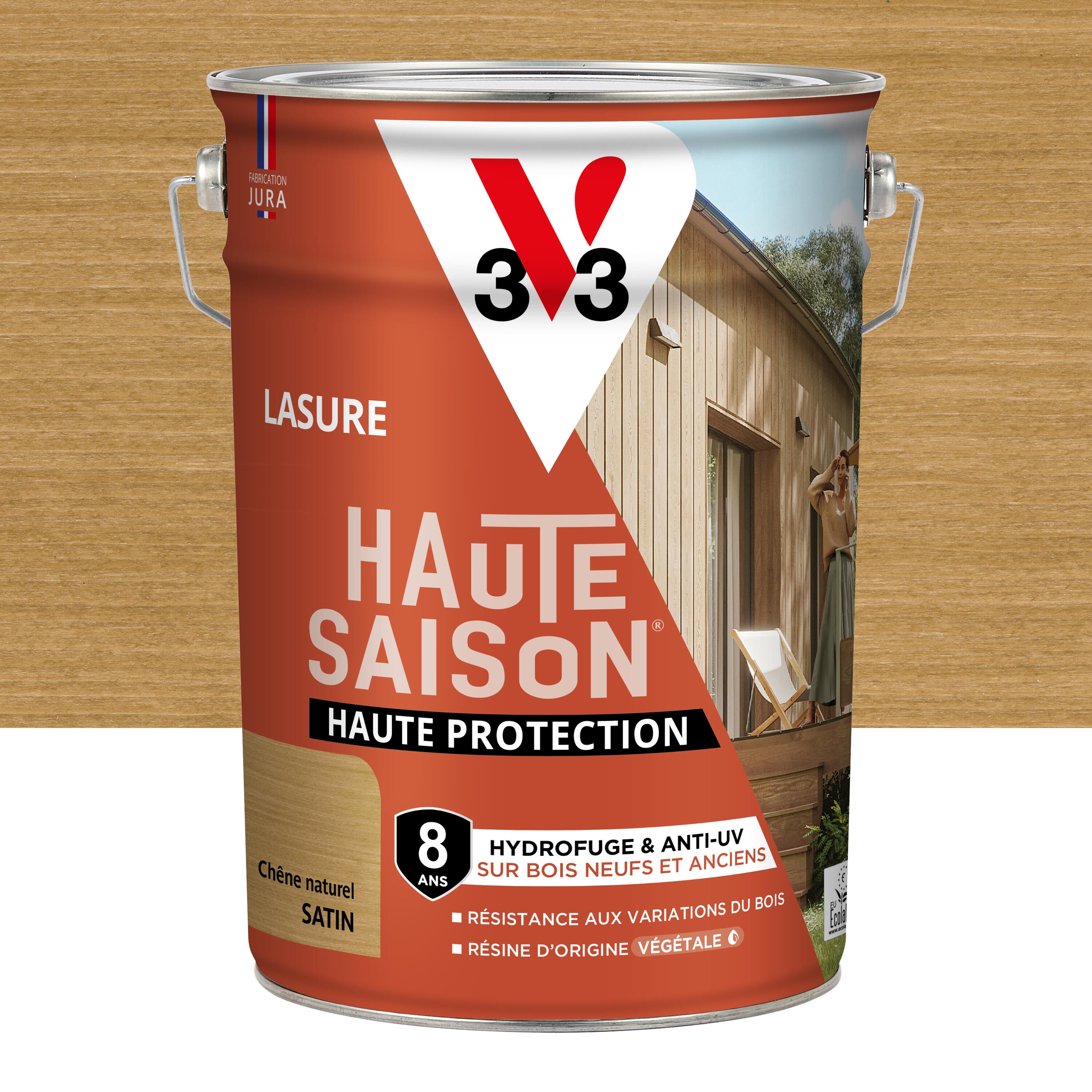 Lasure V33 Haute saison 8 ans chêne naturel satiné 5 l | Leroy Merlin
