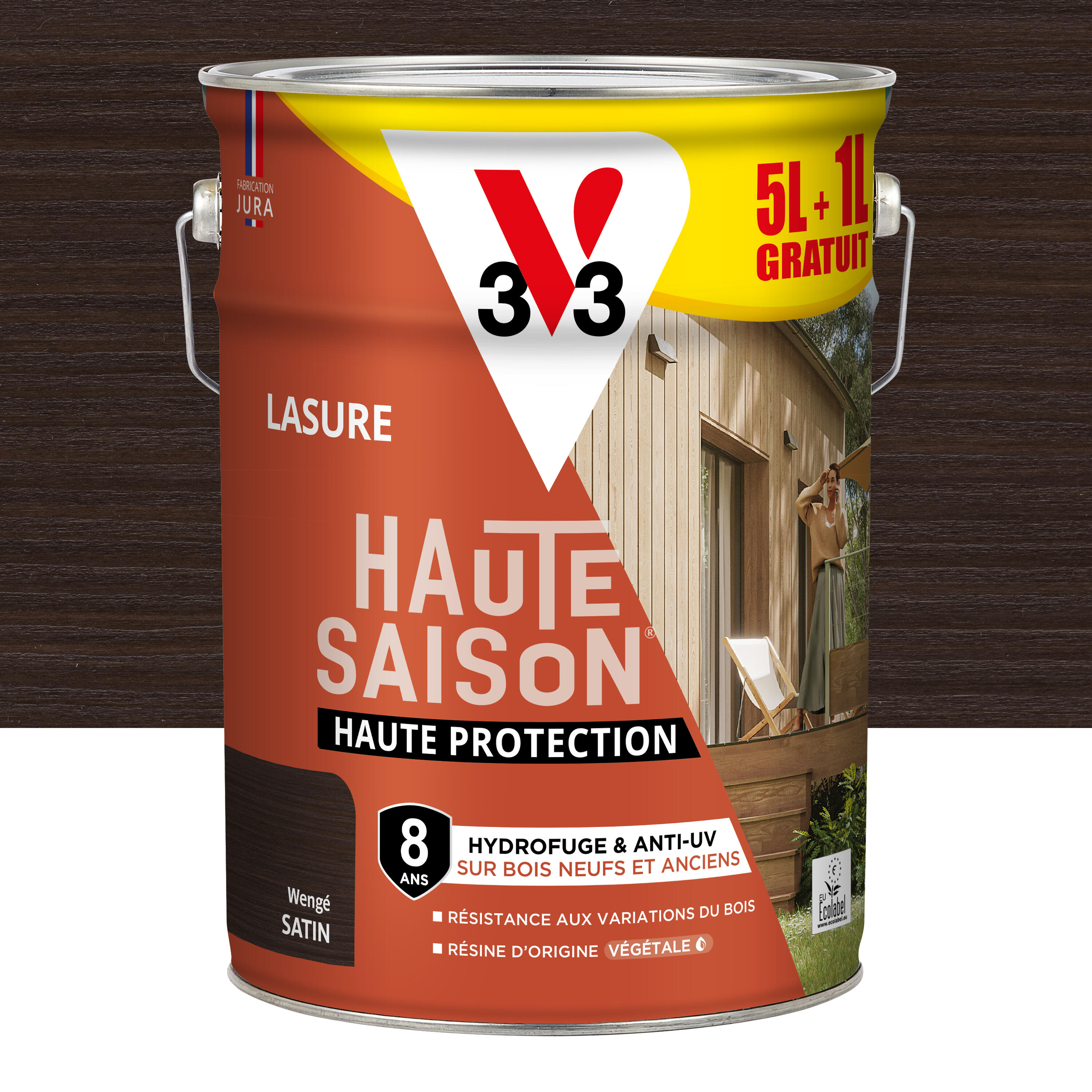 Lasure V33 Haute saison 8 ans wengé satiné 5L+20% gratuit | Leroy Merlin