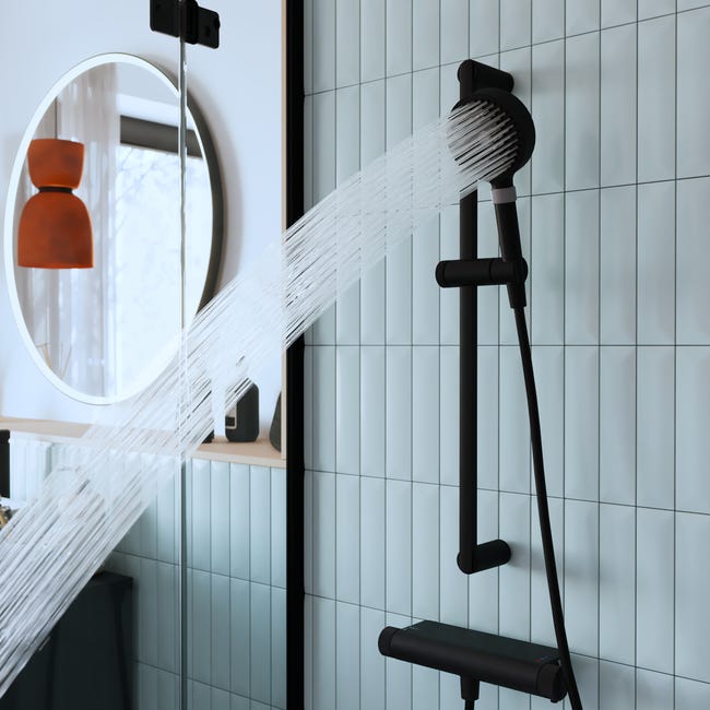 Pommeau De Douche 2 Jets Flexible Et Barre Noir Sensea Neo Leroy Merlin