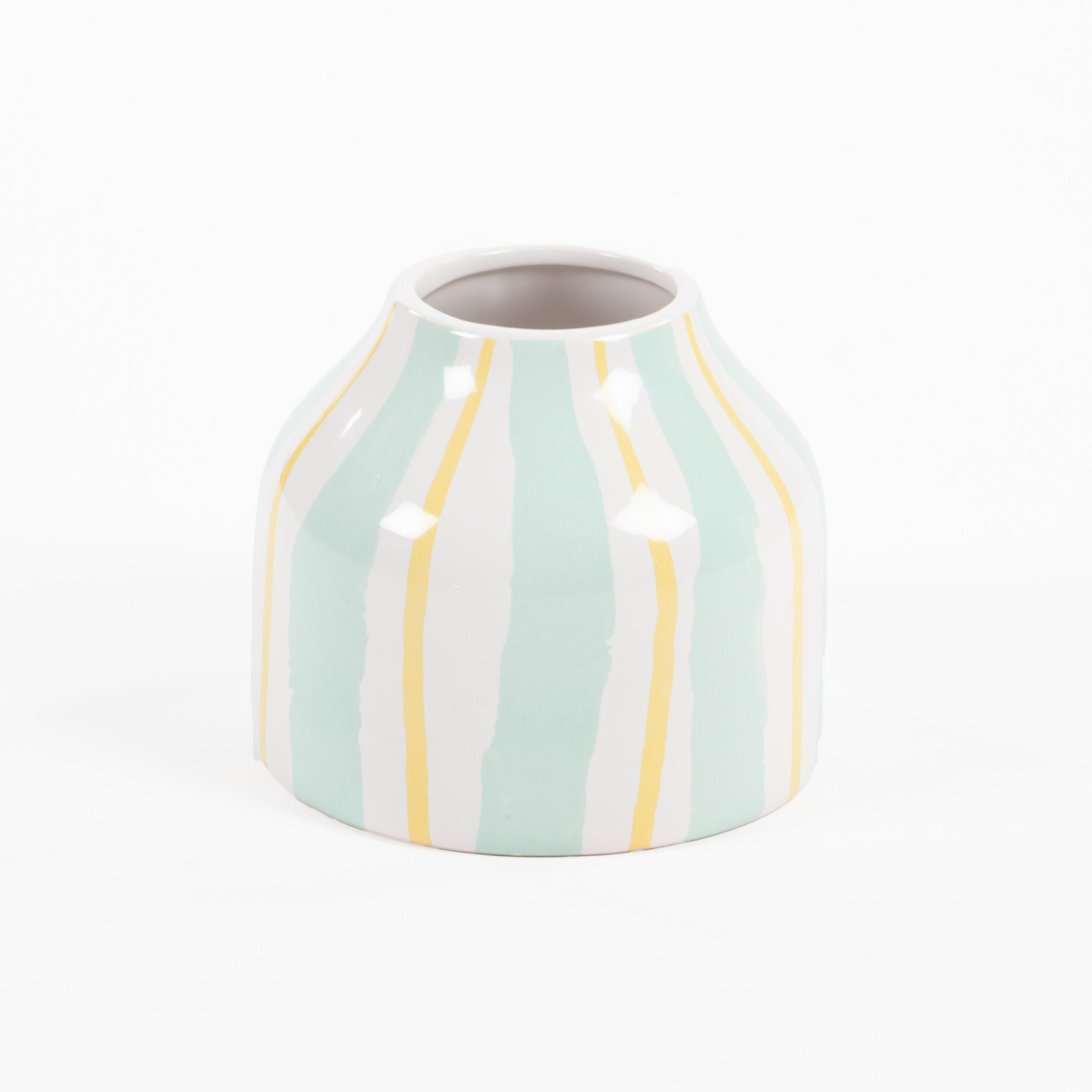 Vase décoratif céramique Taormina, rayures jaune et turquoise D.14 cm x ...