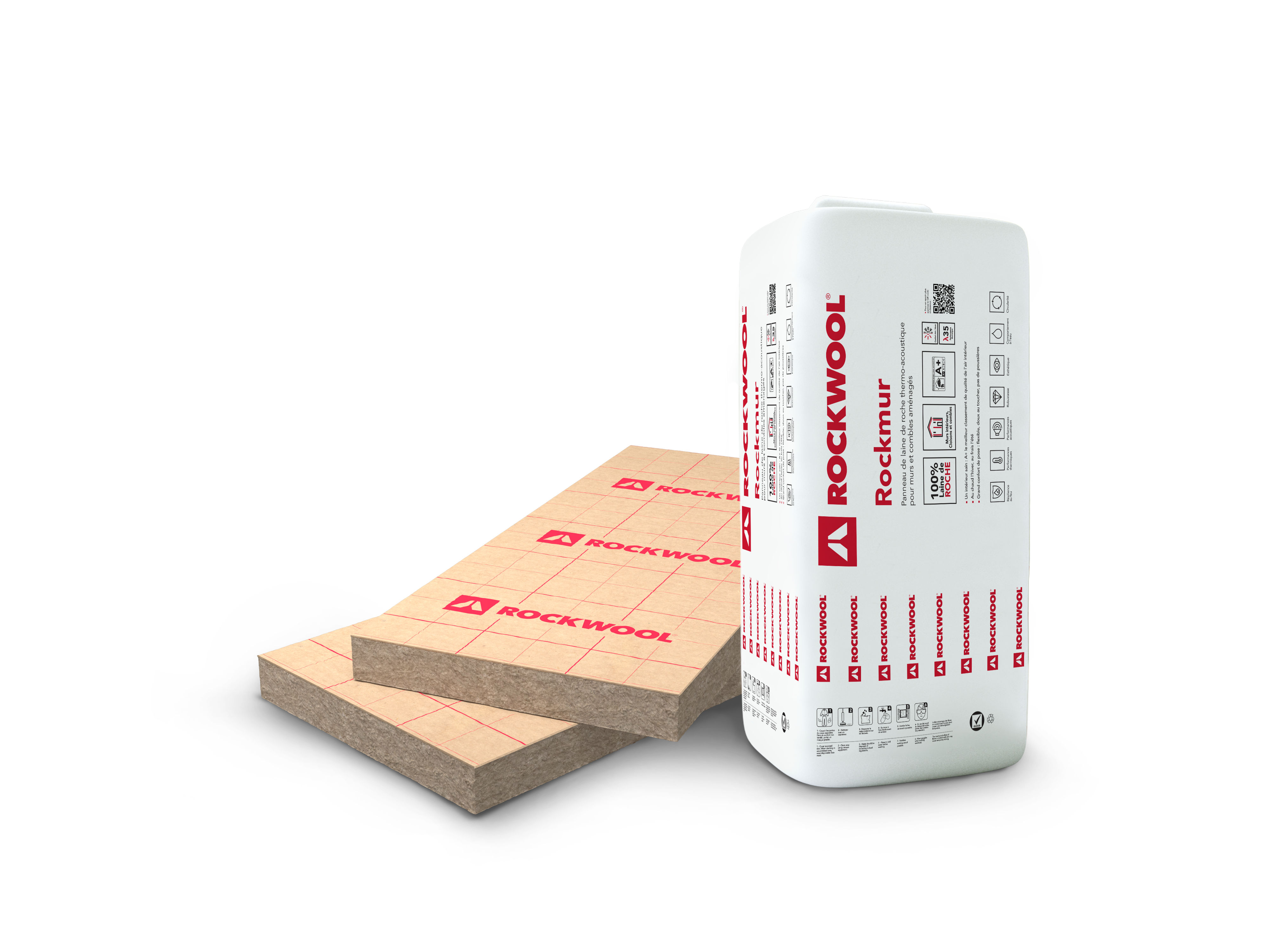 14 Panneaux de laine de roche ROCKWOOL Rockmur, Ep.45mm, 1.35x0.6m ...