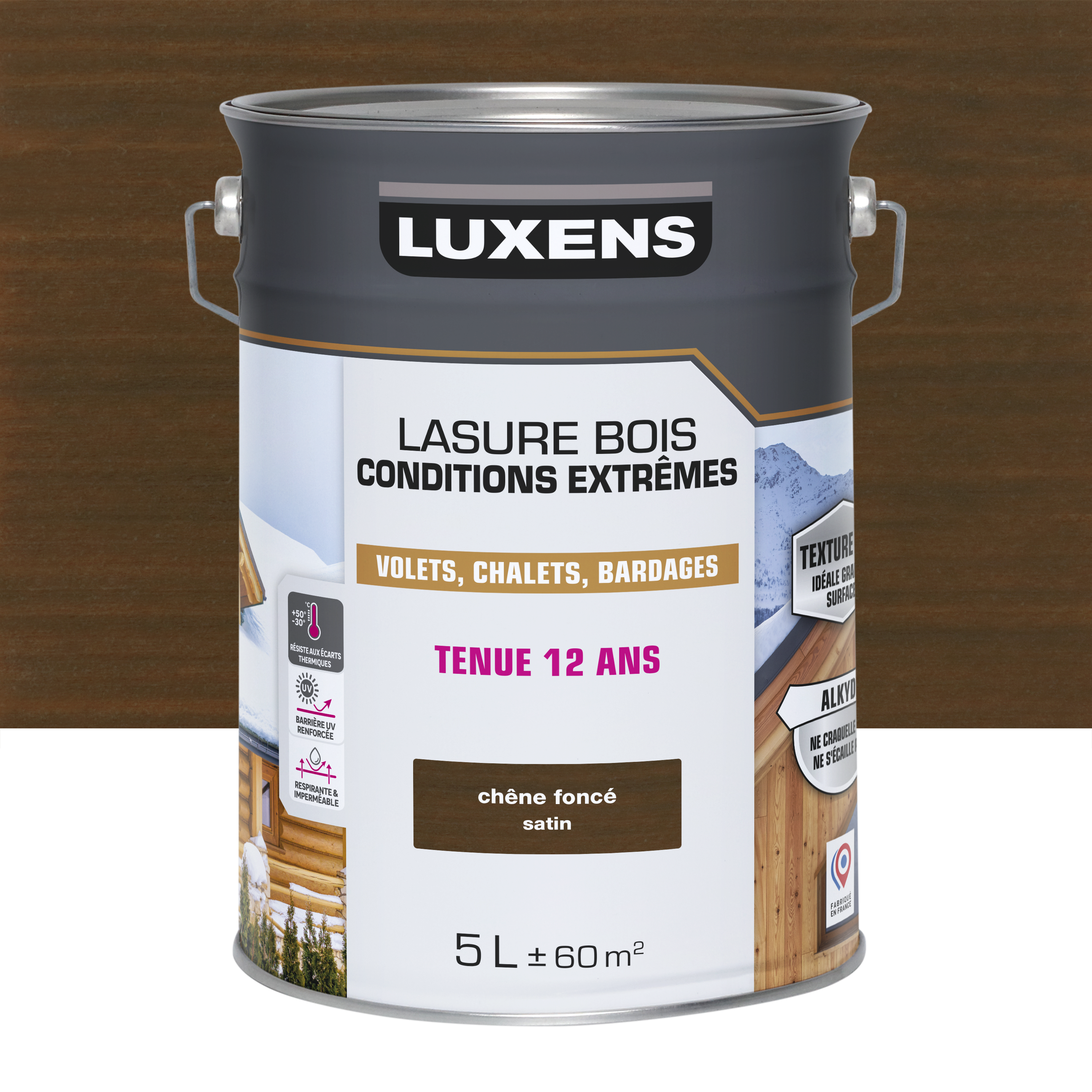 Lasure LUXENS Conditions extrêmes 12 ans chêne foncé satiné 5 l | Leroy ...
