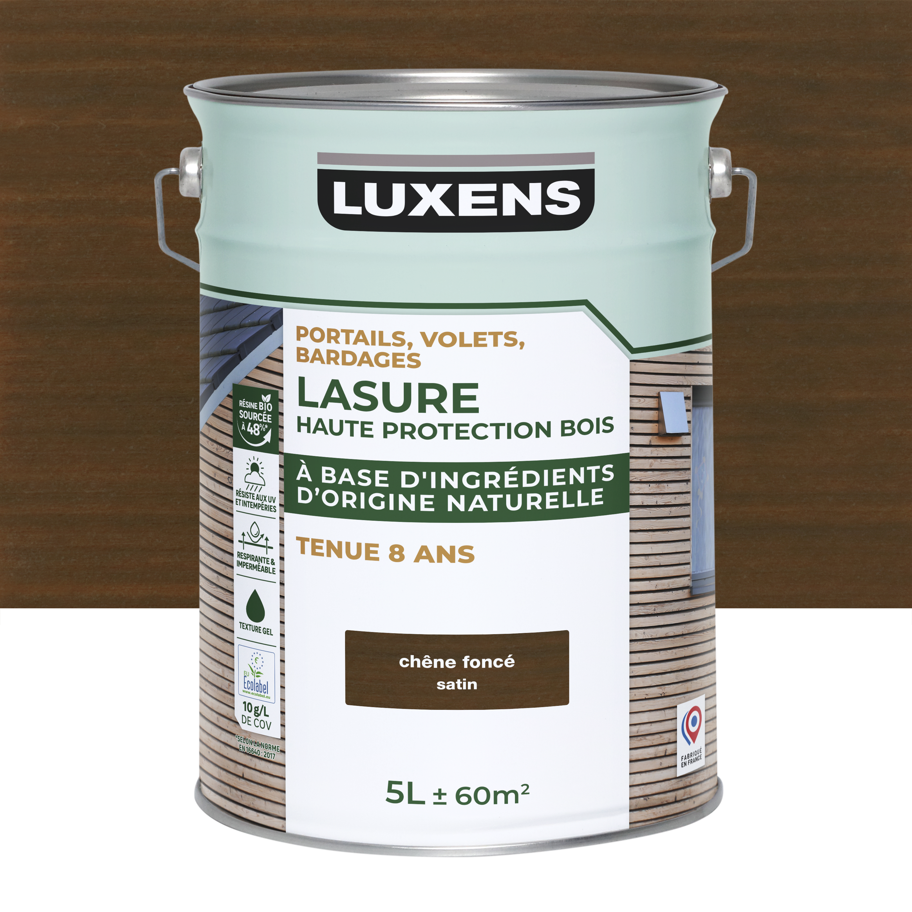 Lasure LUXENS Biosourcée 8 ans chêne foncé satiné 5 l | Leroy Merlin